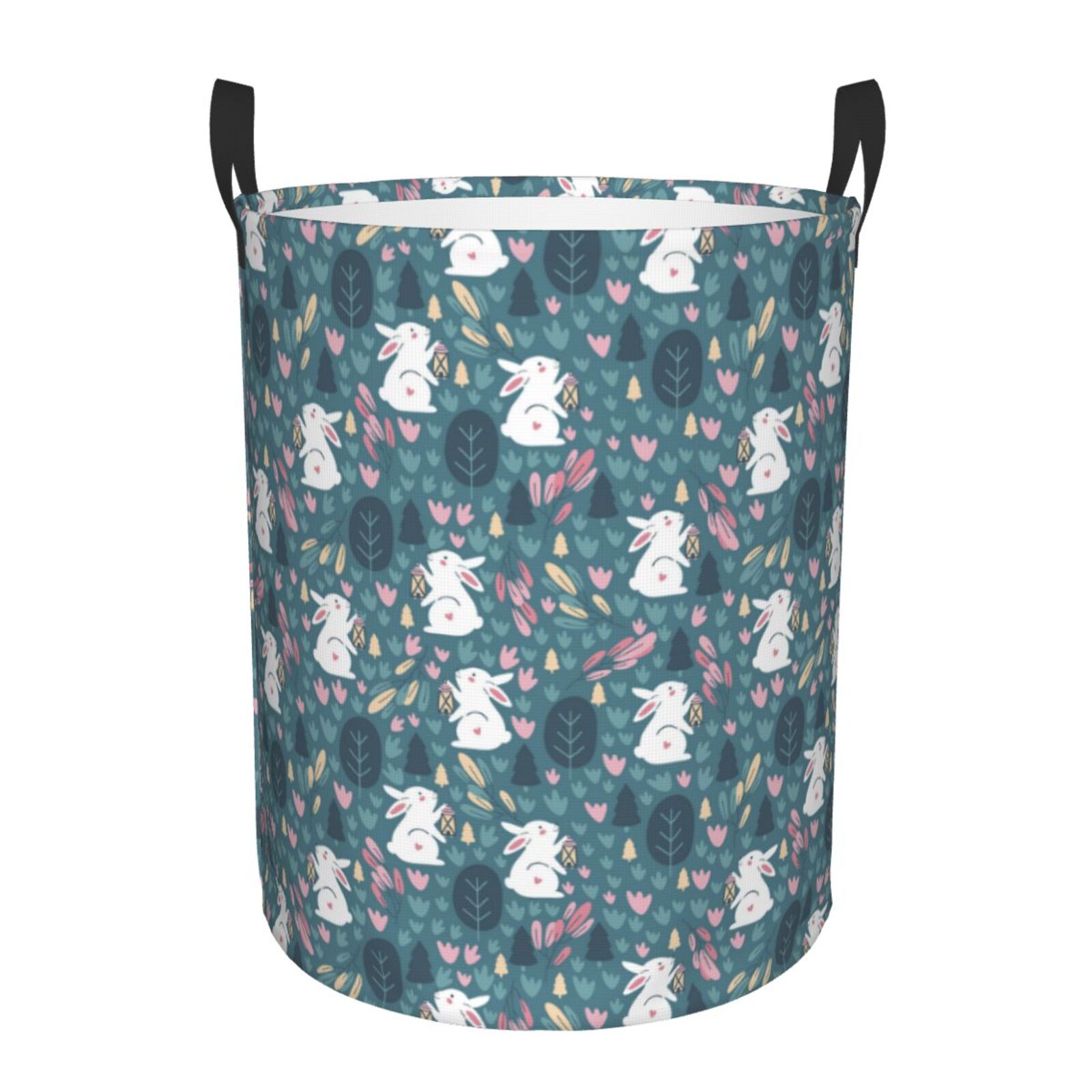 Balery Forest Rabbit Round Laundry Basket with Handles Waterproof ...