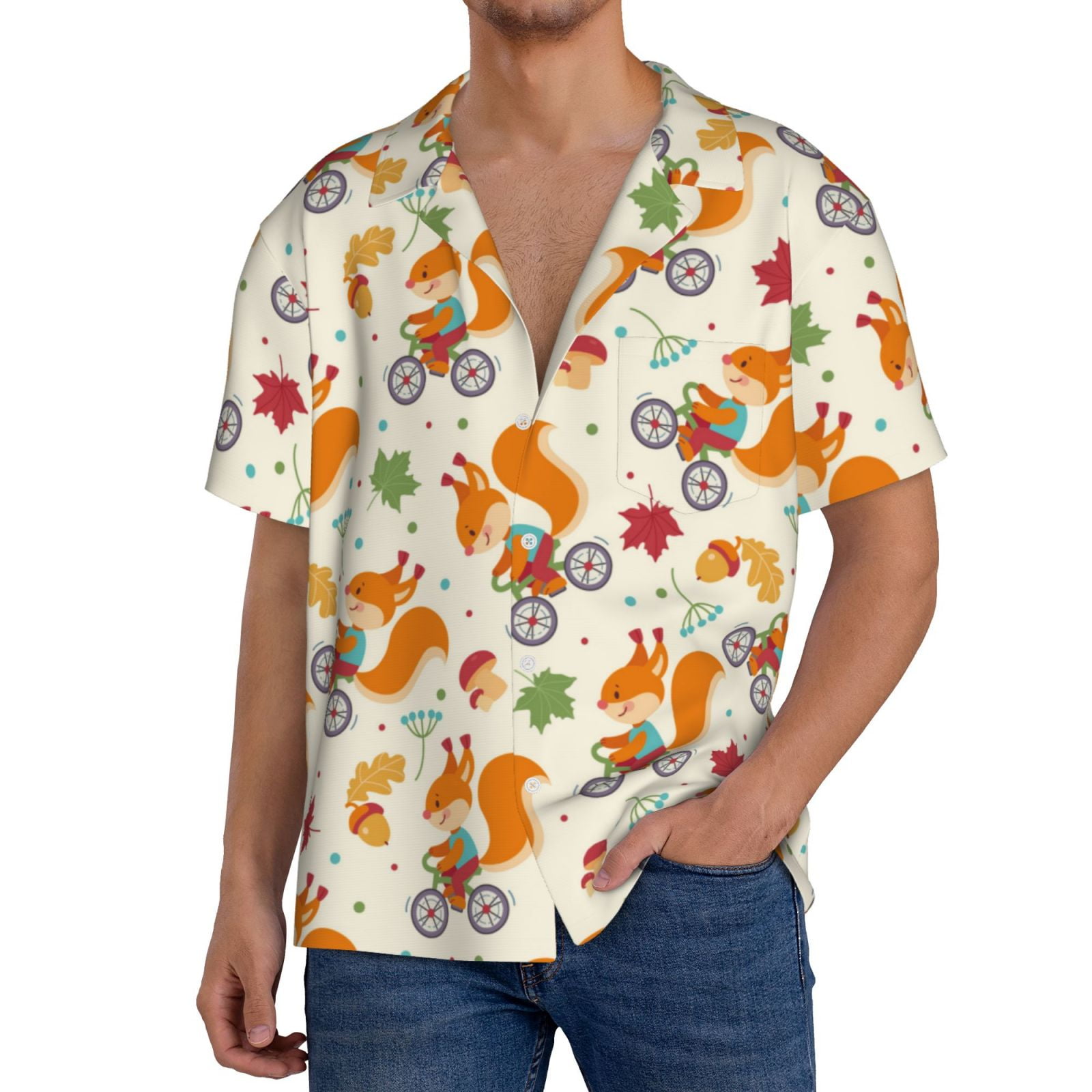 Balery Forest Squirrel Men's Casual Button Down Shirt Short Sleeve ...