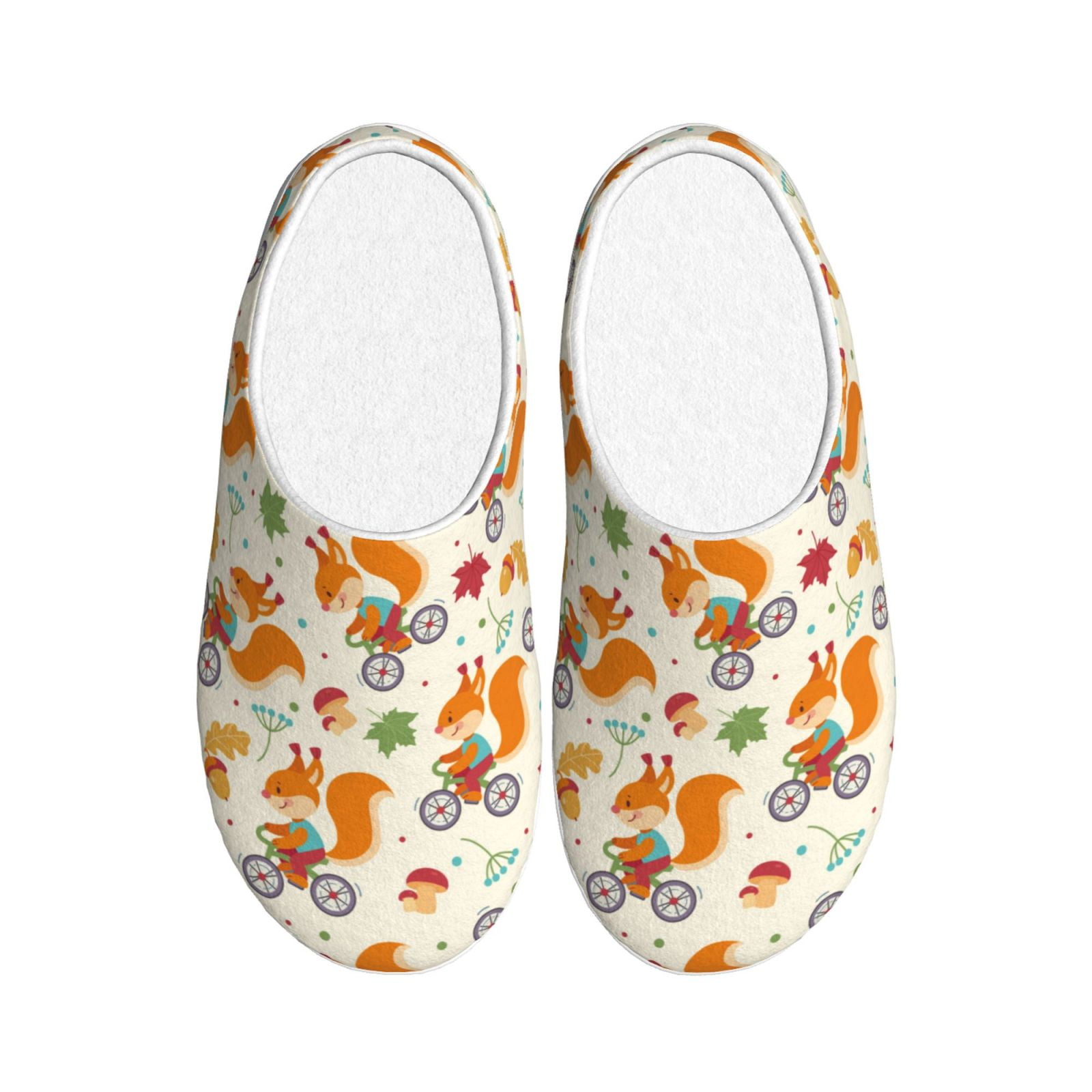 Balery Forest Squirrel Pattern Women's Fuzzy Memory Foam Slippers ...