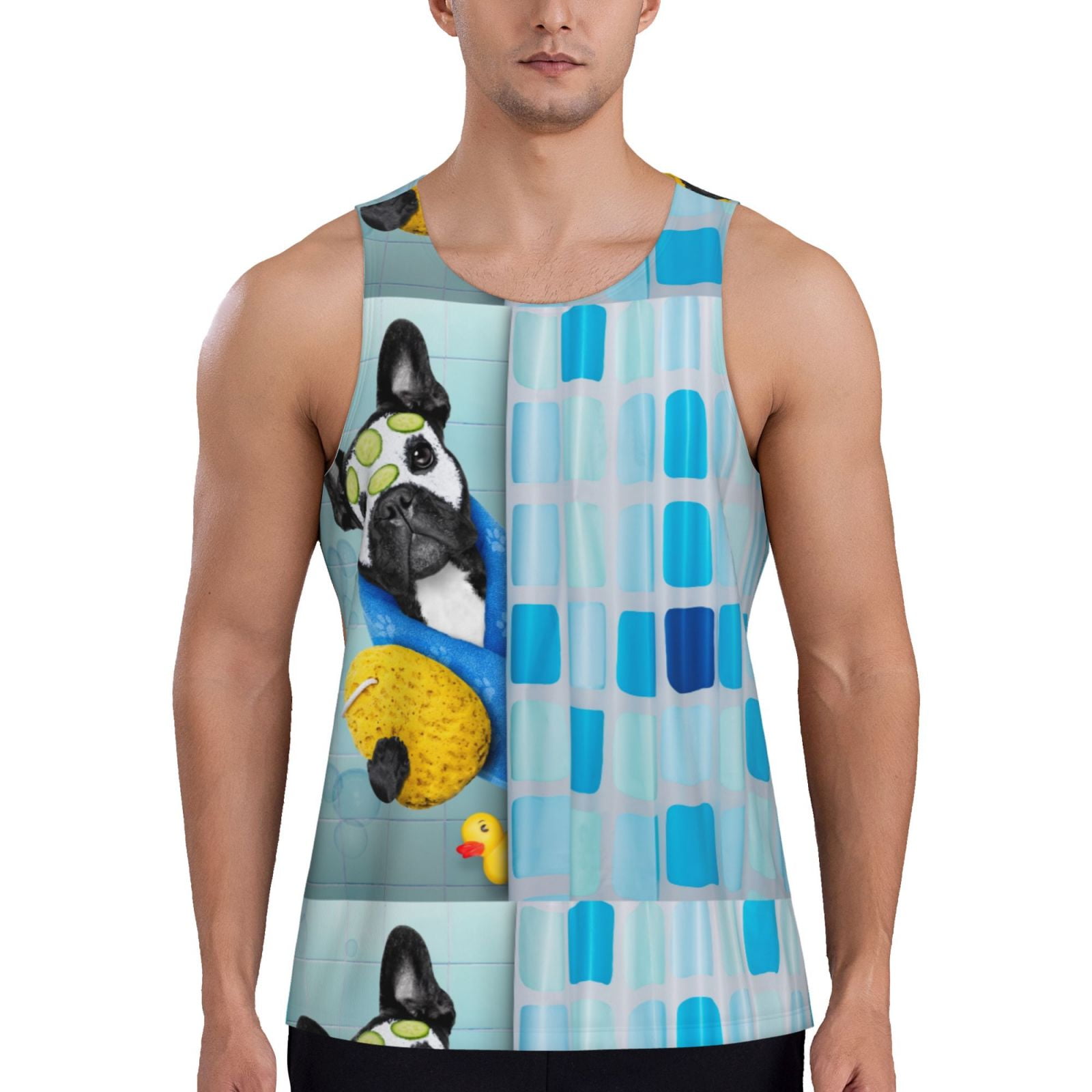 Balery French Bulldog Dog in a Bathtub Pattern Men's Workout Tank Top ...