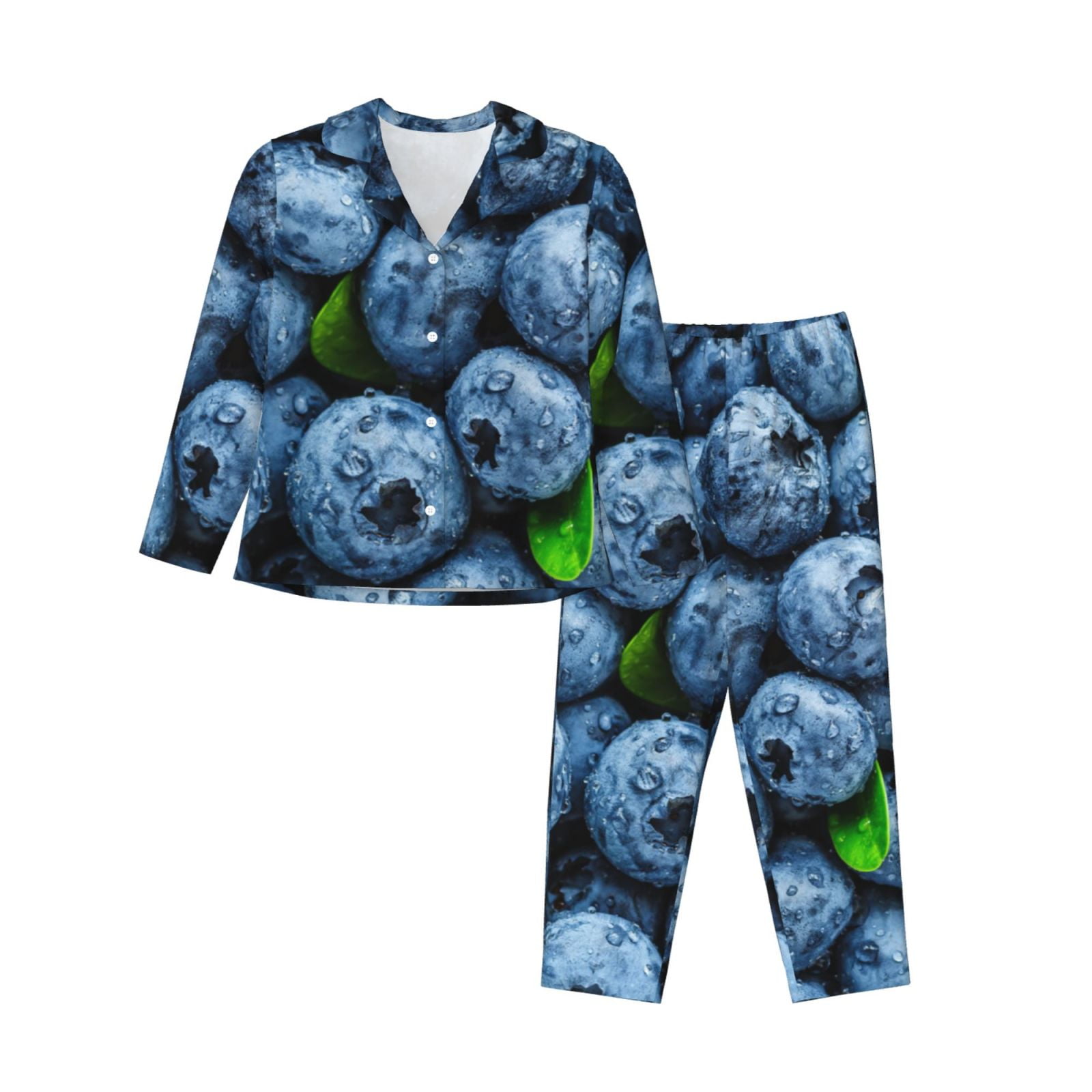 Balery Fresh Blueberries Pattern Pajama Sets for Women Long Sleeve 2 ...