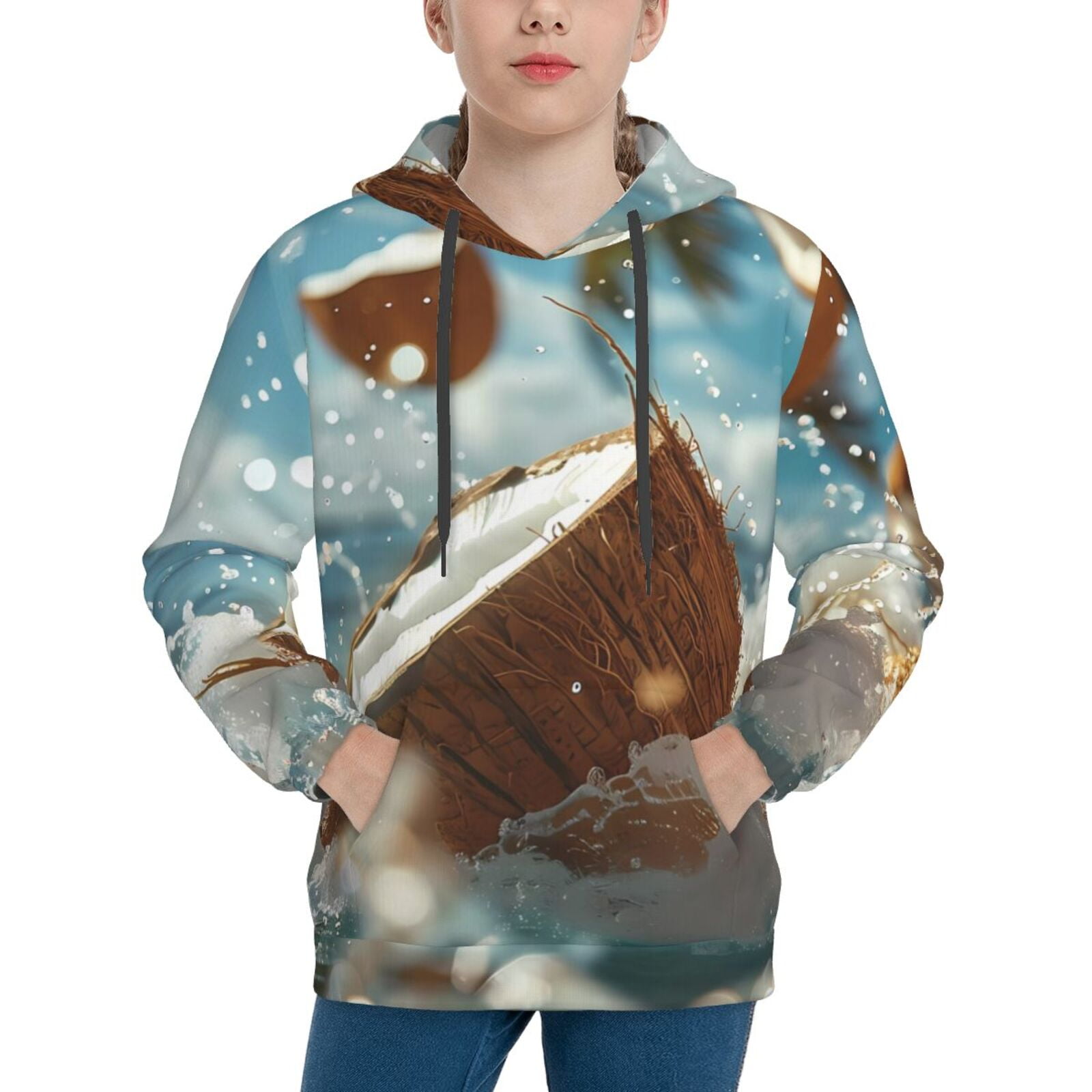 Balery Fresh Coconut Splash Pattern Boys Hoodie, Youth Pullover Hooded ...