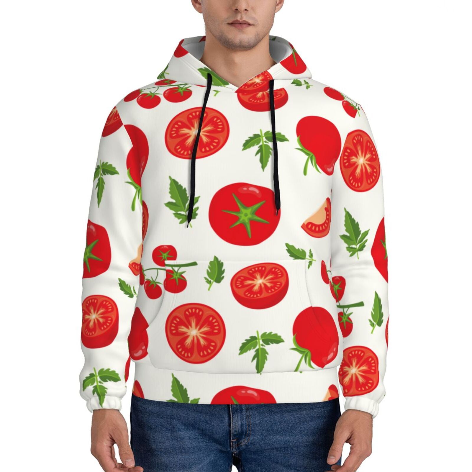 Balery Fresh Red Tomato Pattern Mens Hoodie Kangaroo Pocket Hoodie ...