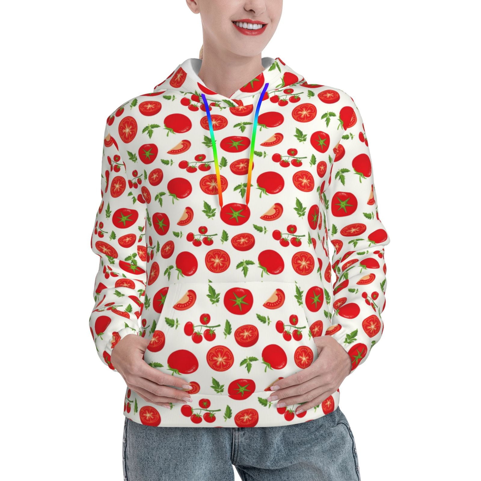 Balery Fresh Red Tomato Pattern Womens Long Sleeve Hoodie, Pullover ...
