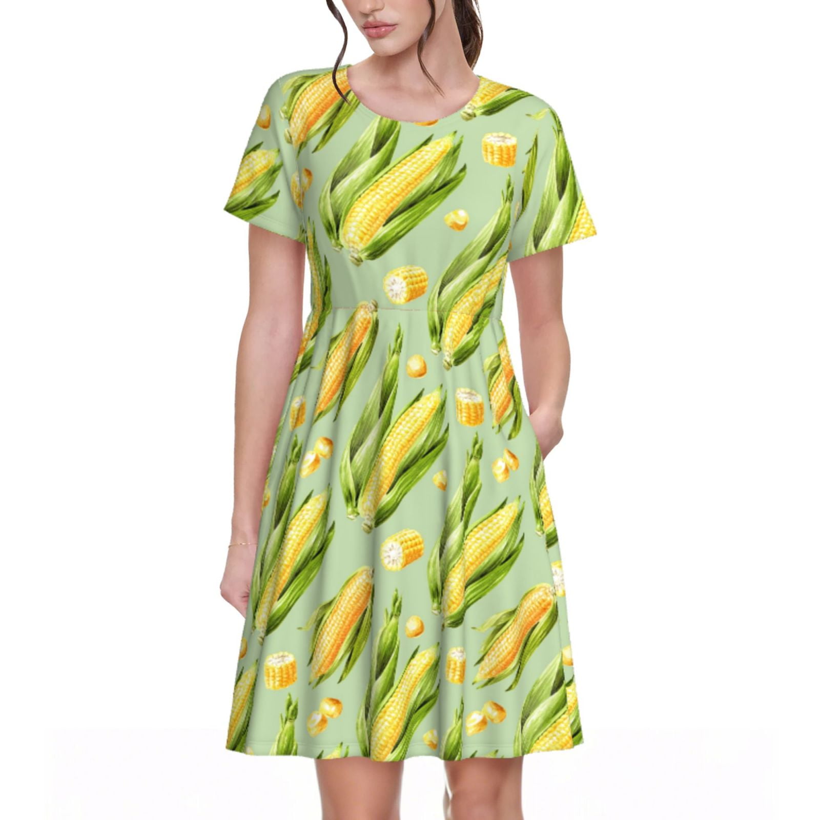 Balery Fresh Sweet Corn Pattern Womens Dresses Loose Short sleeve ...