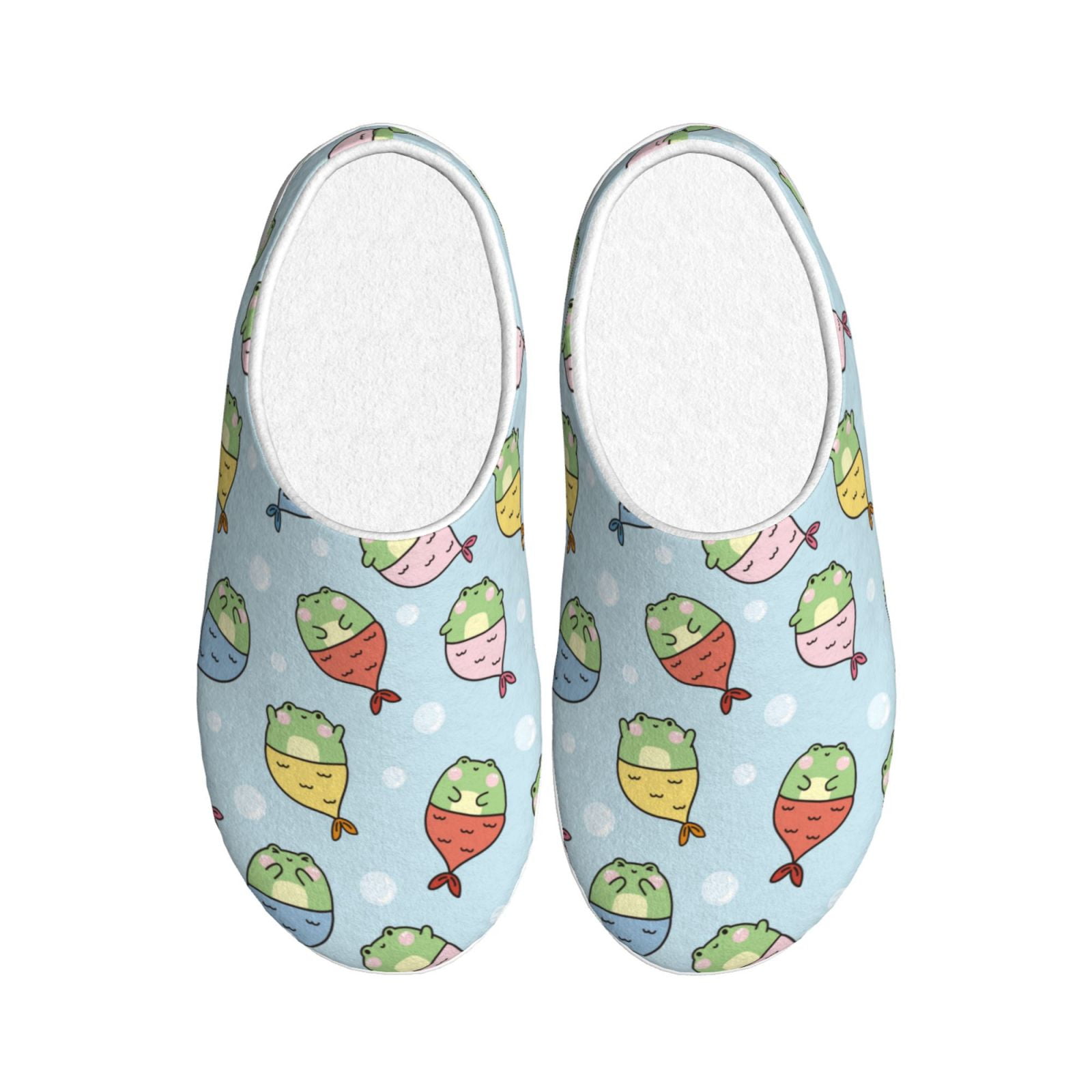 Balery Frog In Mermaid Pattern Women's Fuzzy Memory Foam Slippers ...
