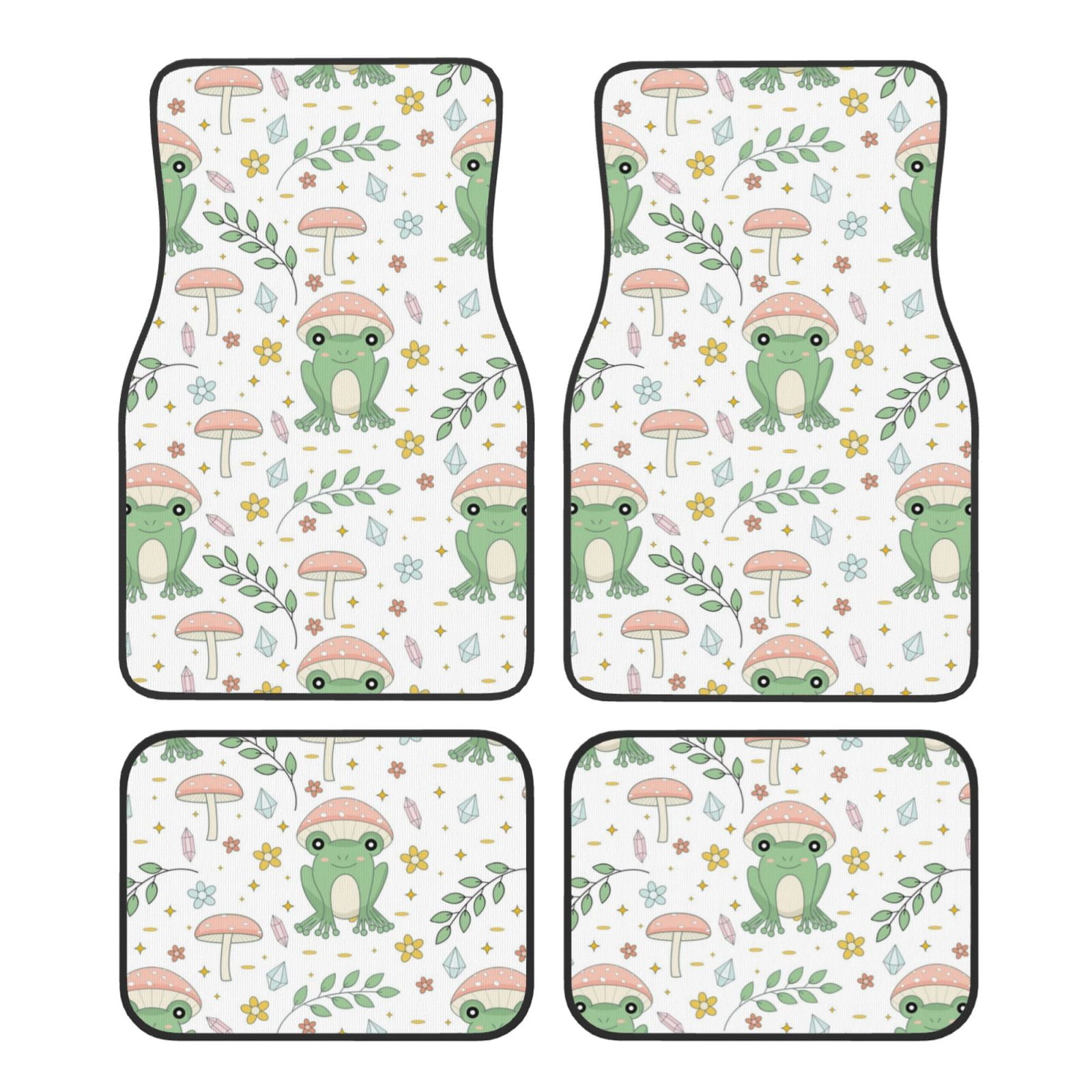 Balery Frog and Mushrooms Pattern 4-Piece Floor Mats, Heavy-Duty Rubber ...