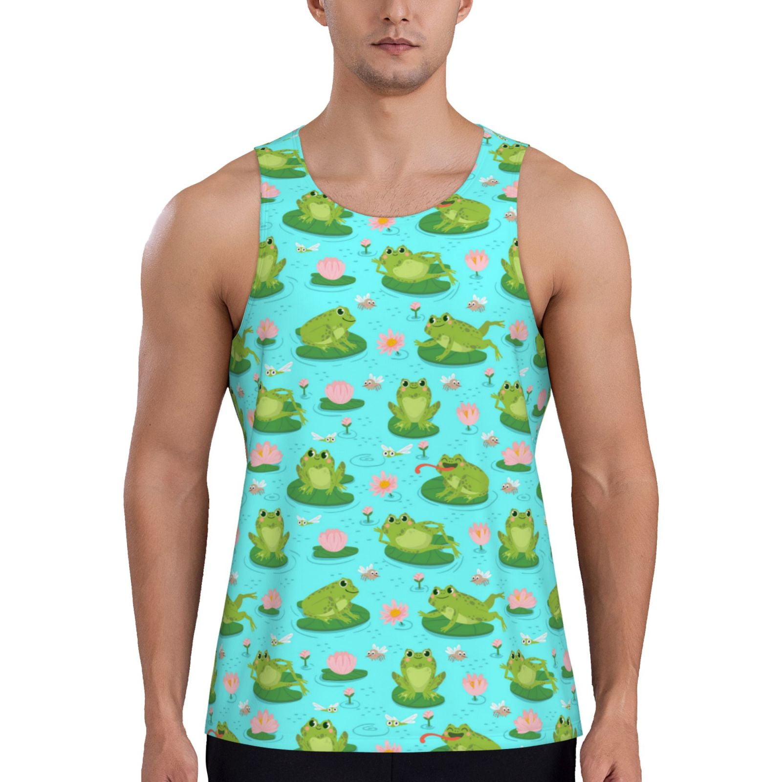 Balery Frogs And Aquatic Plants Pattern Men's Workout Tank Top Gym ...