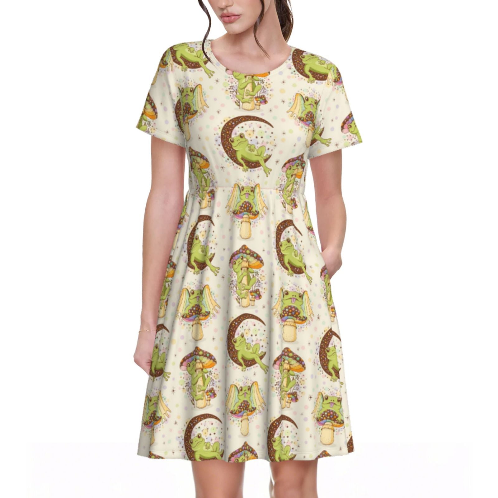 Balery Frogs Pattern Womens Dresses Loose Short sleeve Sundresses ...