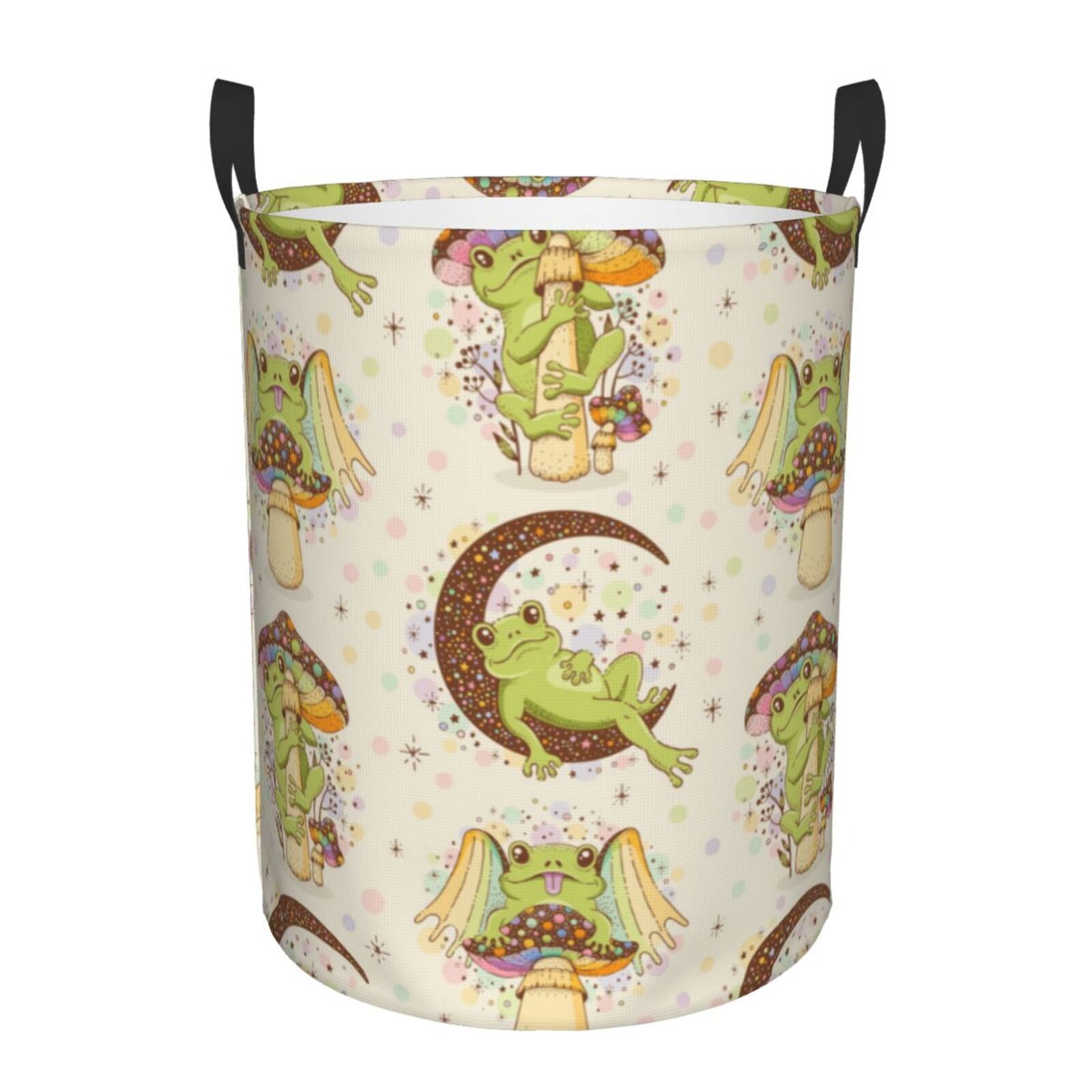 Balery Frogs Round Laundry Basket with Handles Waterproof Freestanding ...