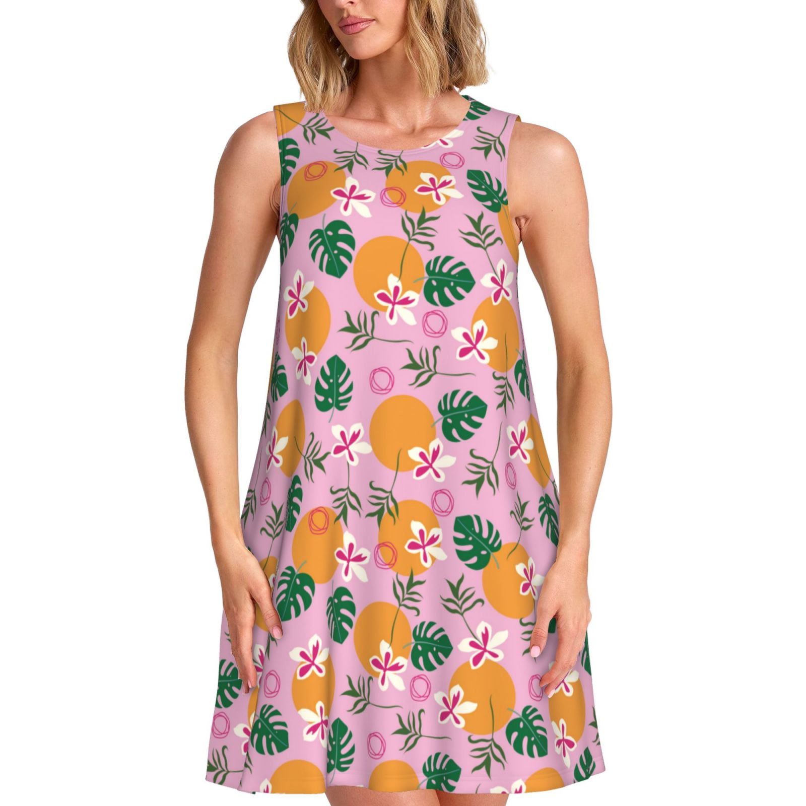 Balery Fruit Pattern Women’s Summer Dresses – Loose Sleeveless Sundress ...