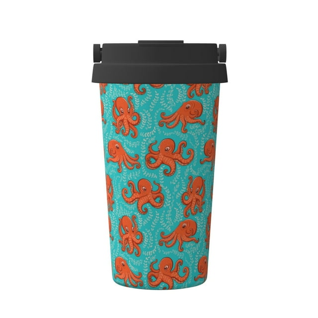 Balery Fun Octopus Pattern Insulated Coffee Travel Mug Stainless Steel ...