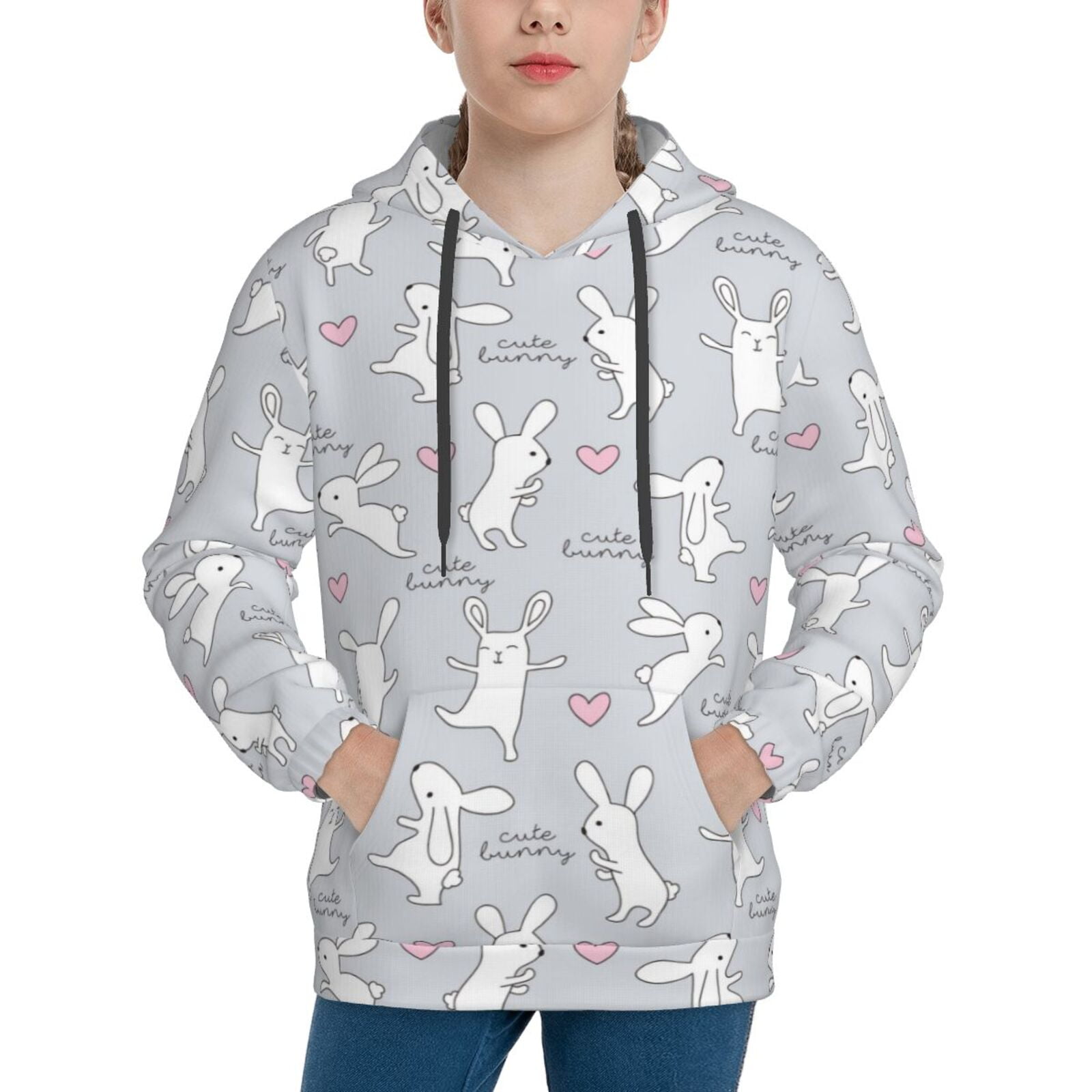 Balery Fun Rabbit Pattern Boys Hoodie, Youth Pullover Hooded Sweatshirt ...