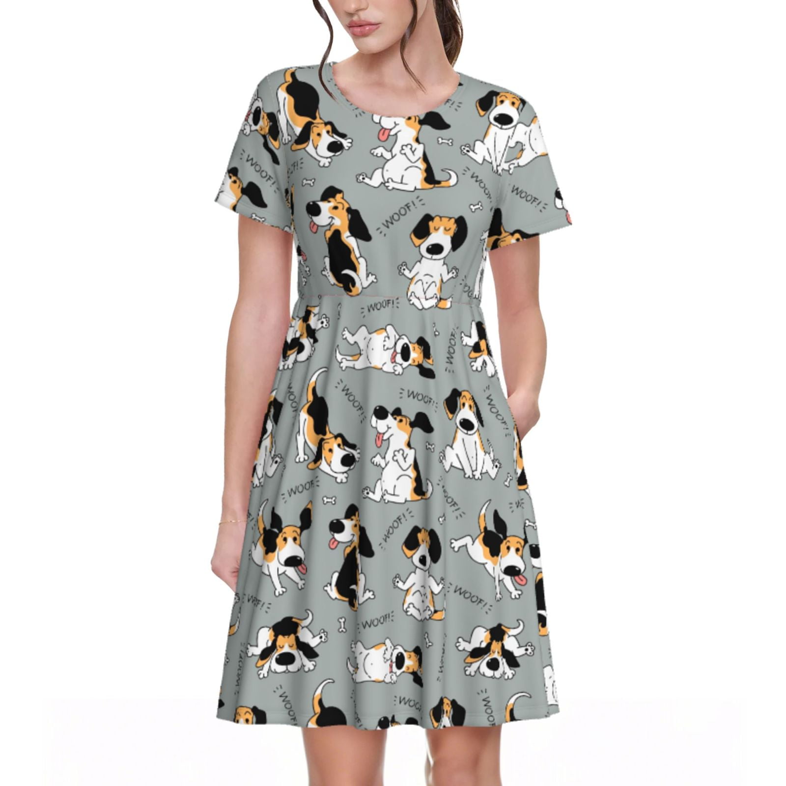 Balery Funny Beagle Active Dog Pattern Womens Dresses Loose Short ...