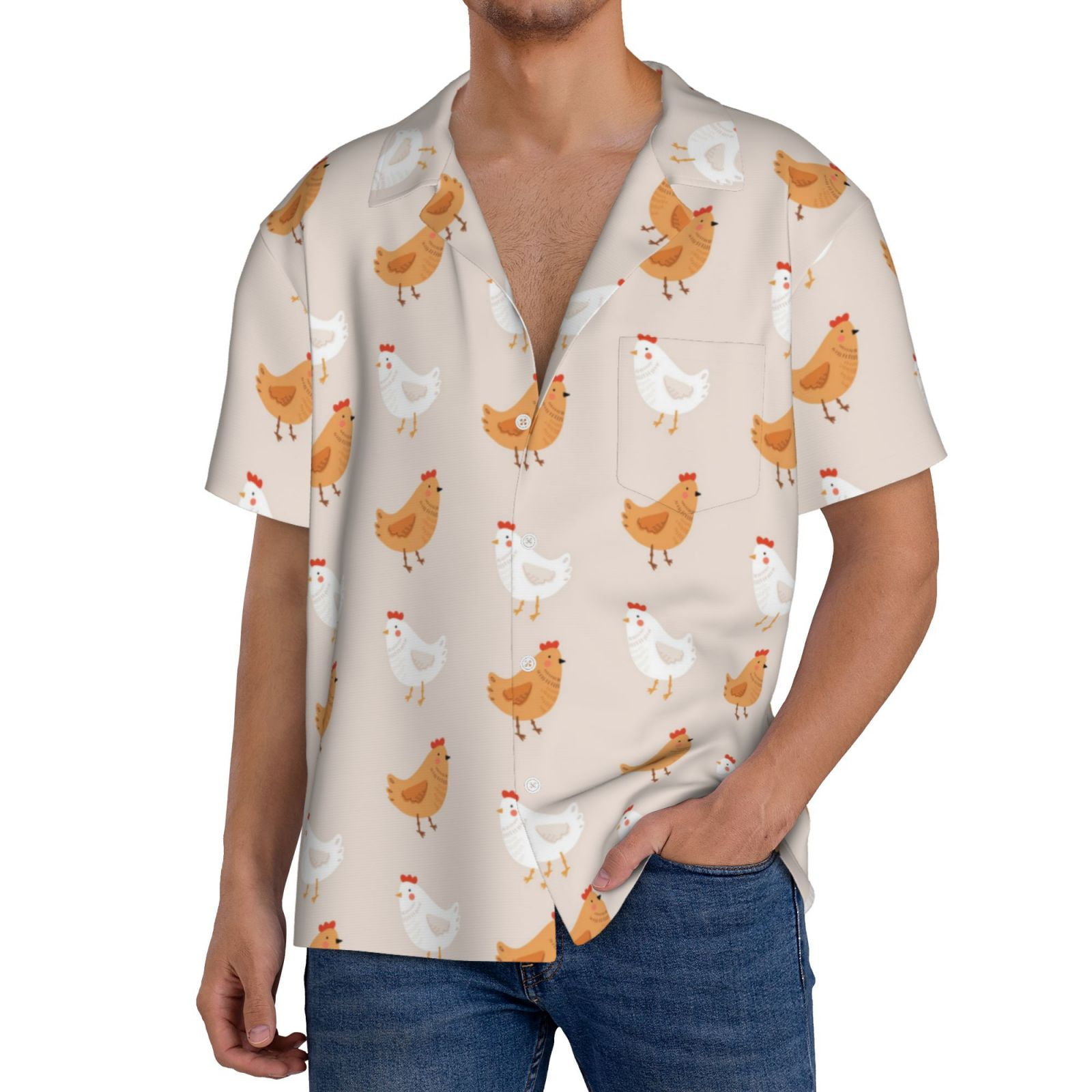 Balery Funny Chicken Men's Casual Button Down Shirt Short Sleeve ...