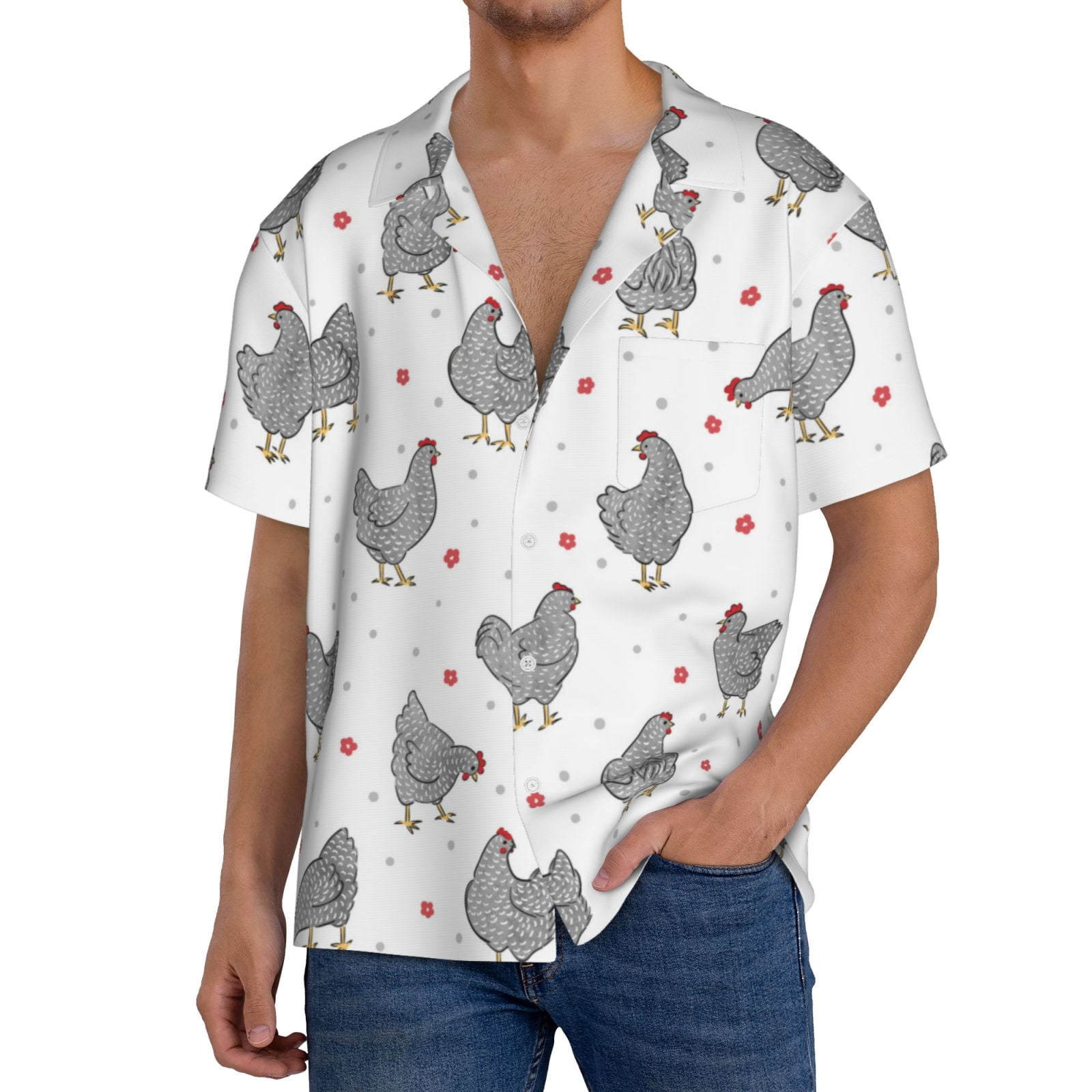 Balery Funny Chicken Men's Casual Button Down Shirt Short Sleeve ...