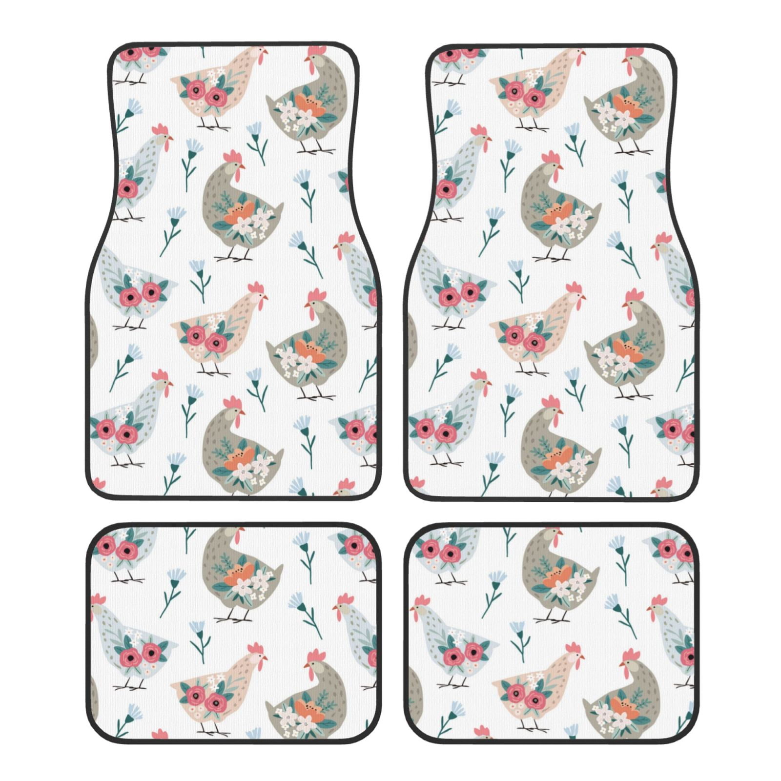 Balery Funny Chicken Pattern 4-Piece Floor Mats, Heavy-Duty Rubber ...