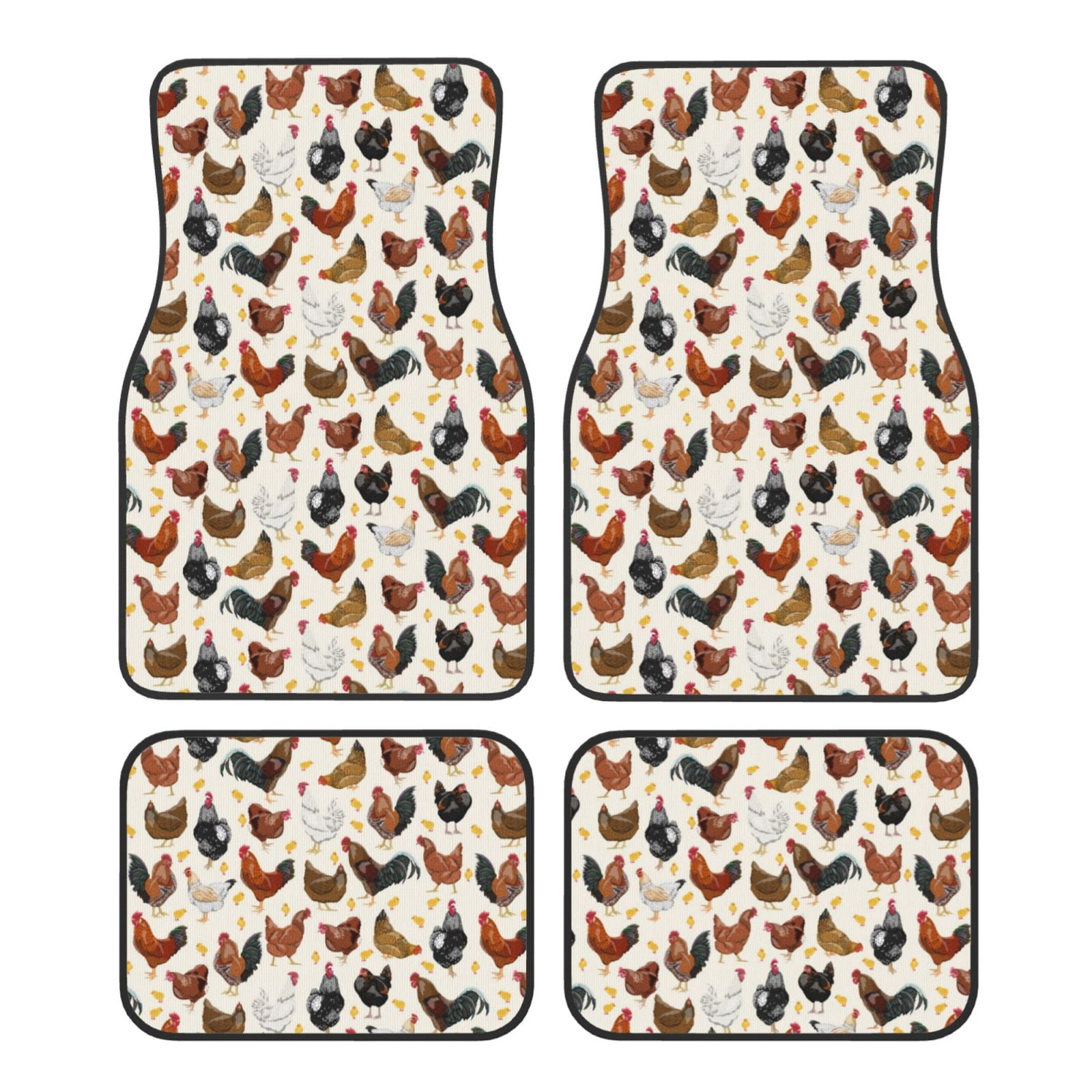 Balery Funny Chicken Pattern 4-Piece Floor Mats, Heavy-Duty Rubber ...