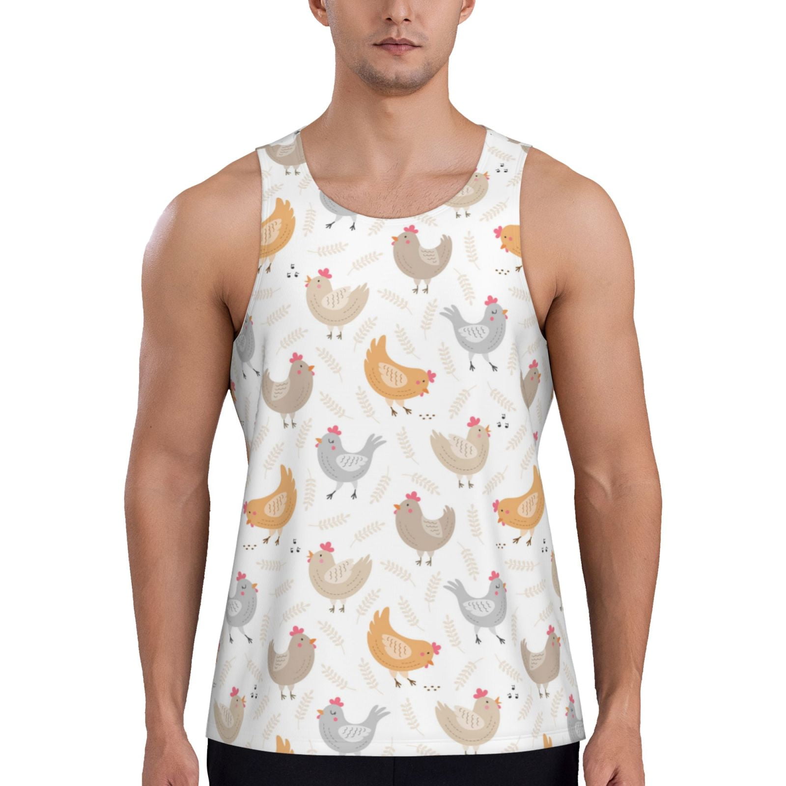 Balery Funny Chicken Pattern Men's Workout Tank Top Gym Muscle Tee ...
