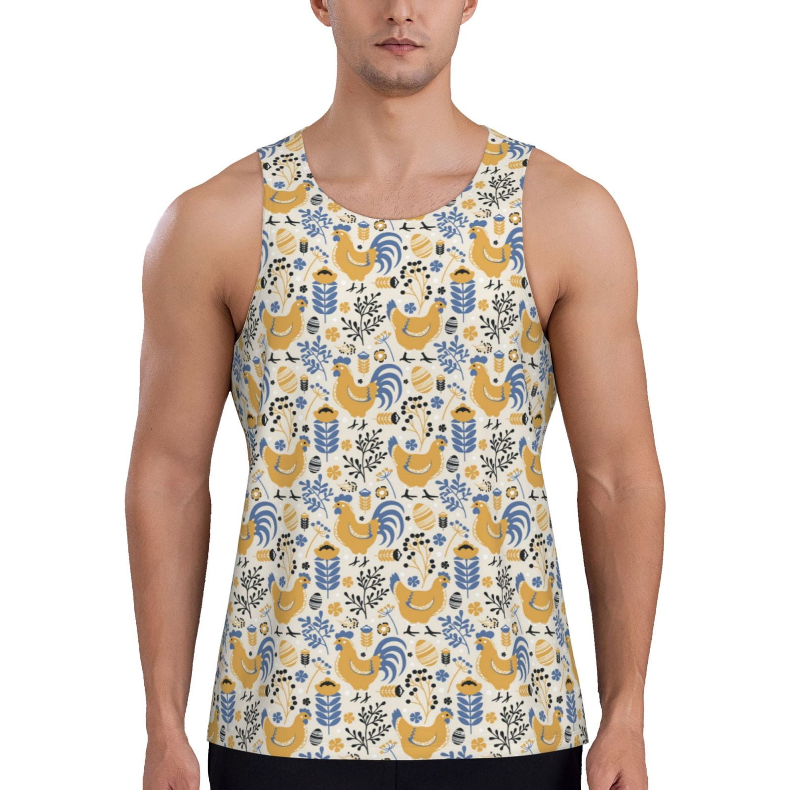 Balery Funny Chicken Pattern Men's Workout Tank Top Gym Muscle Tee ...