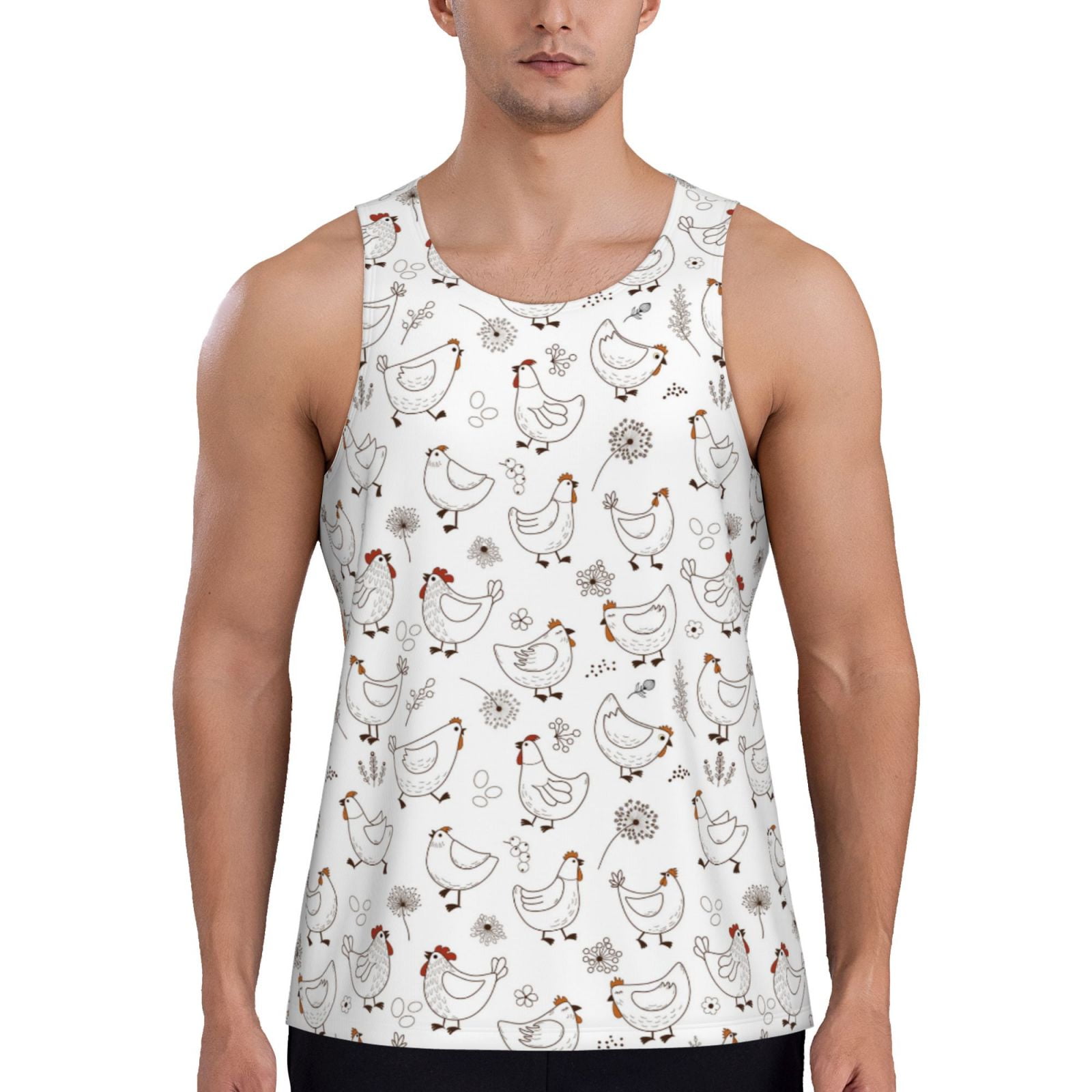 Balery Funny Chicken Pattern Men's Workout Tank Top Gym Muscle Tee ...