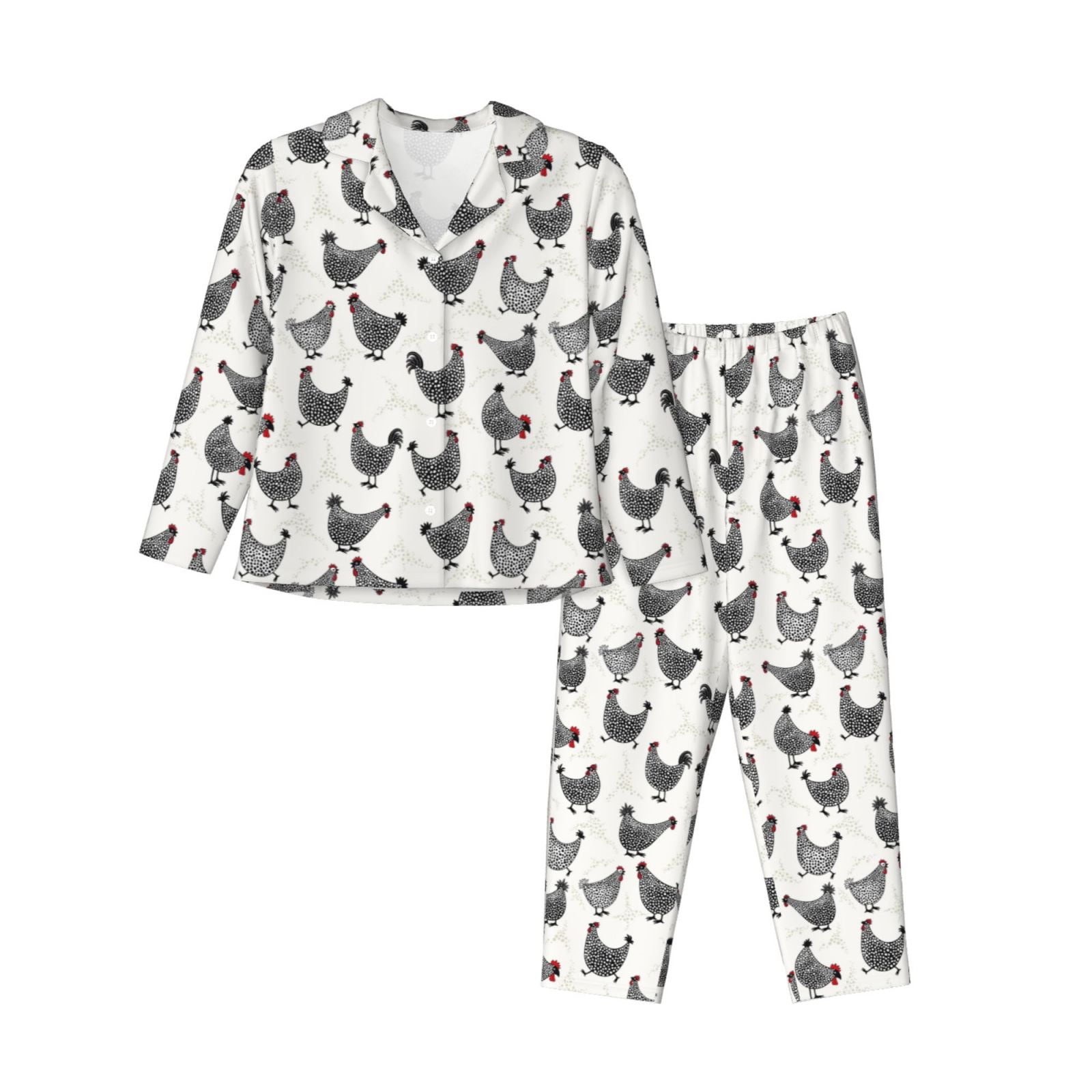Balery Funny Chicken Pattern Pajama Sets for Women Long Sleeve 2 Piece ...