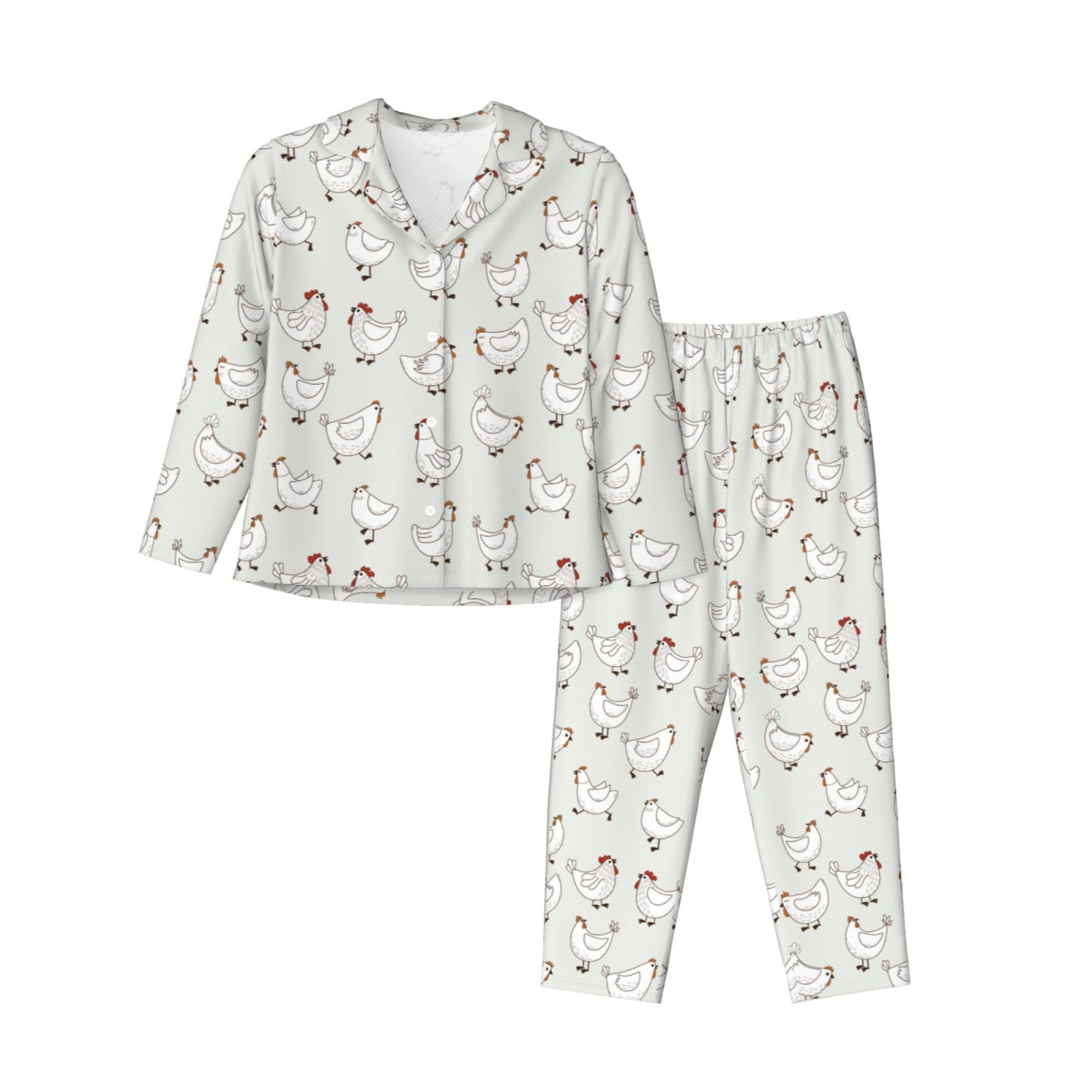 Balery Funny Chicken Pattern Pajama Sets for Women Long Sleeve 2 Piece ...