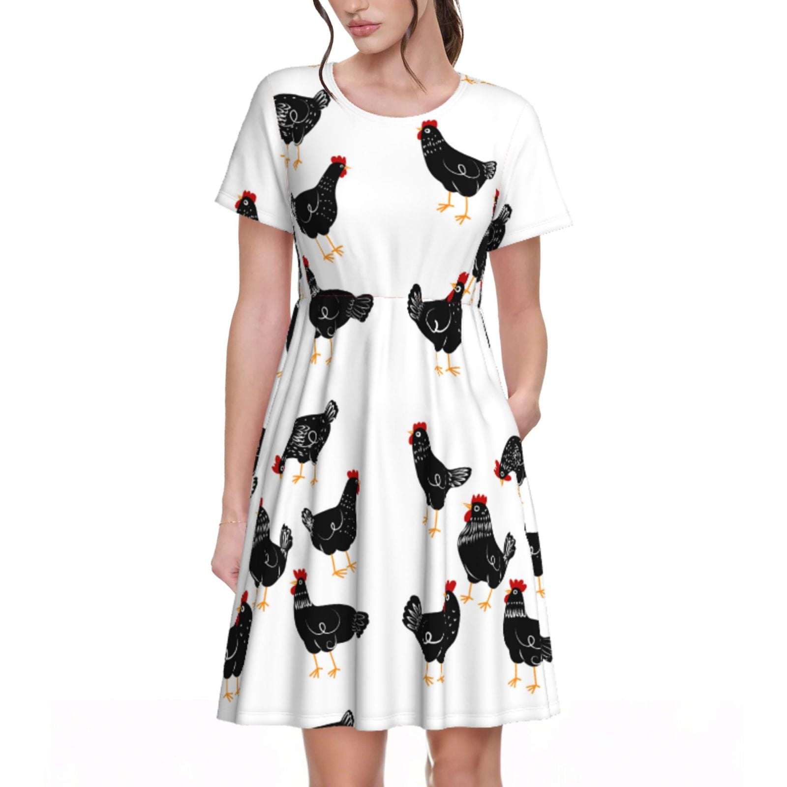 Balery Funny Chicken Pattern Womens Dresses Loose Short sleeve ...
