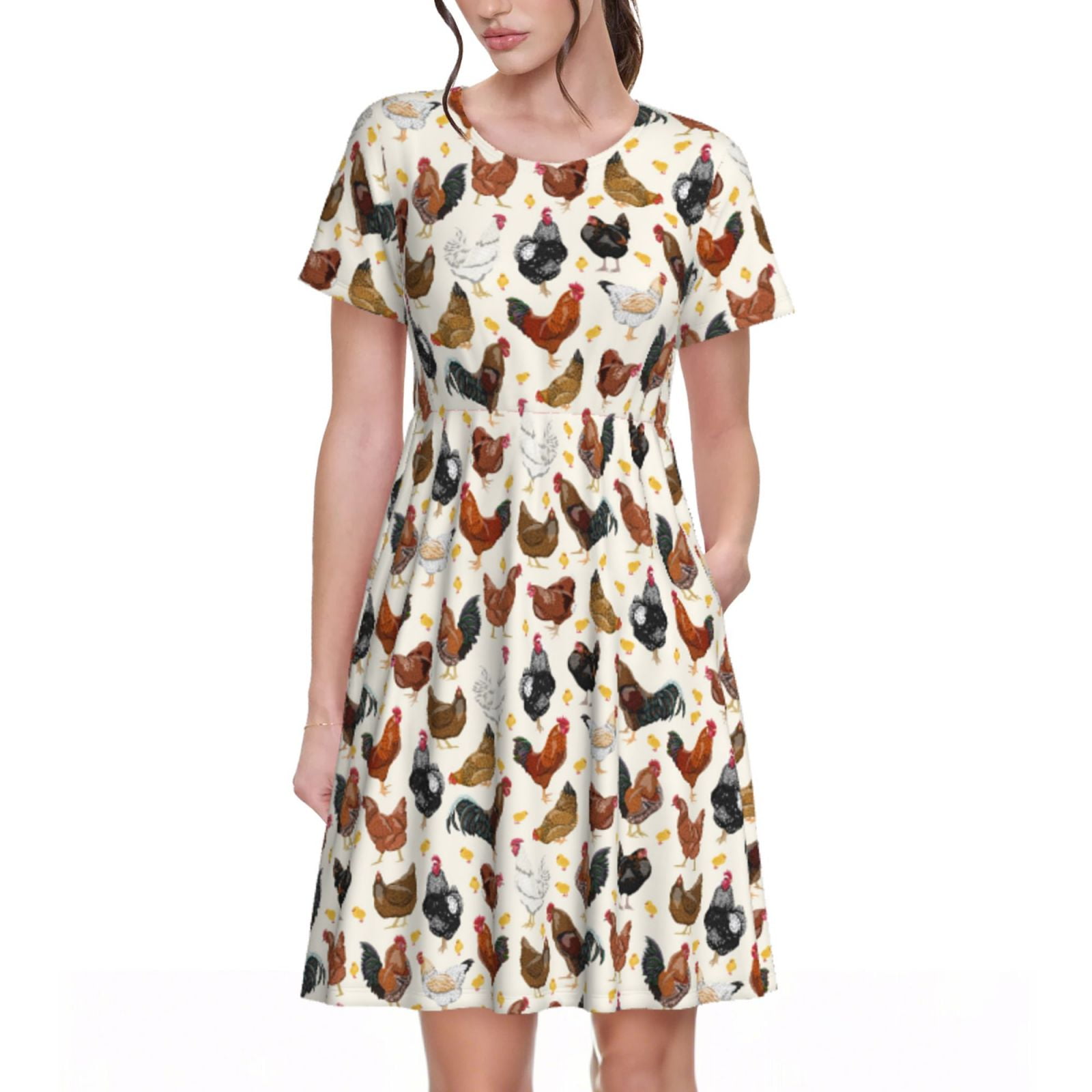 Balery Funny Chicken Pattern Womens Dresses Loose Short sleeve ...