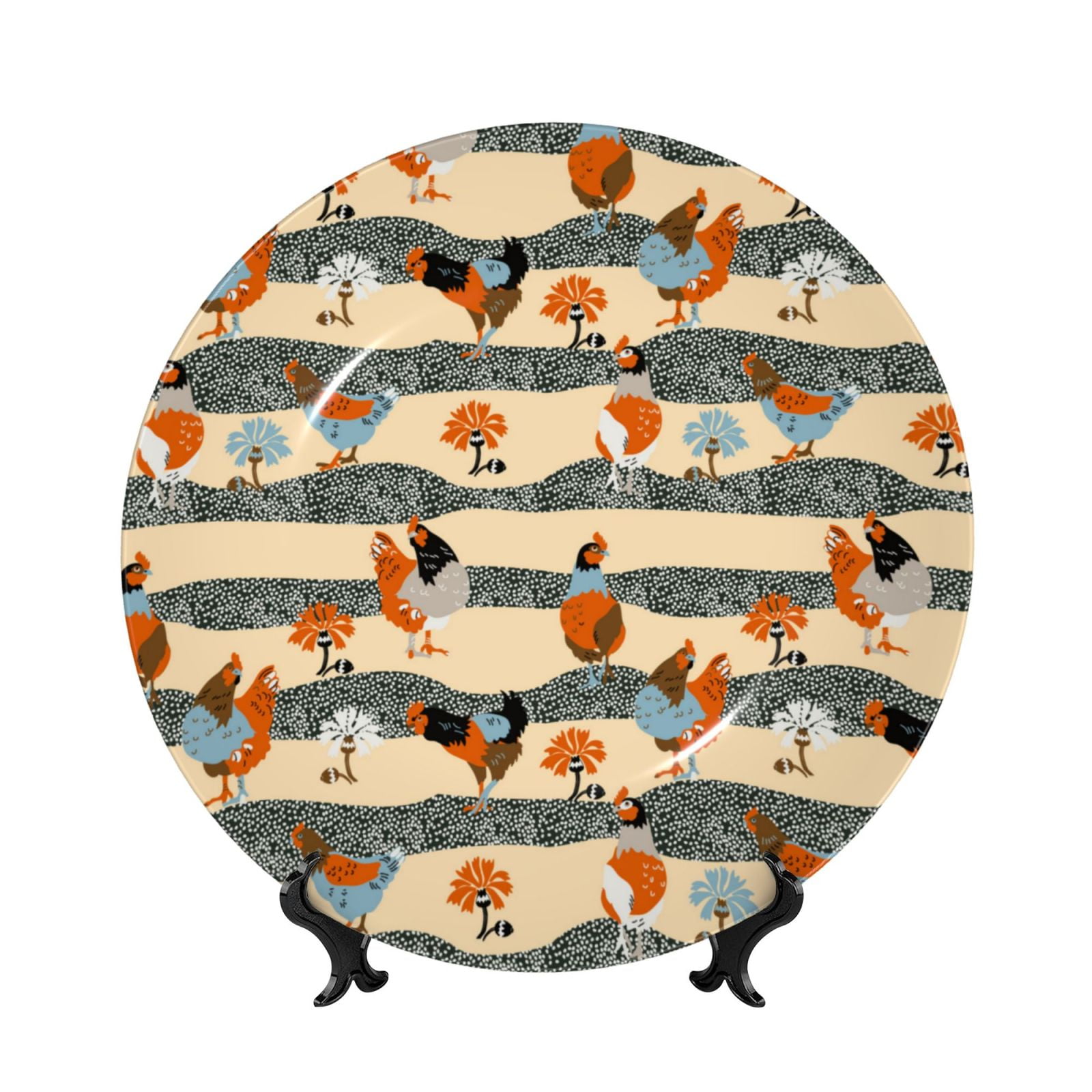 Balery Funny Chicken Print Bone China Decorative Plate Ceramic Dinner ...