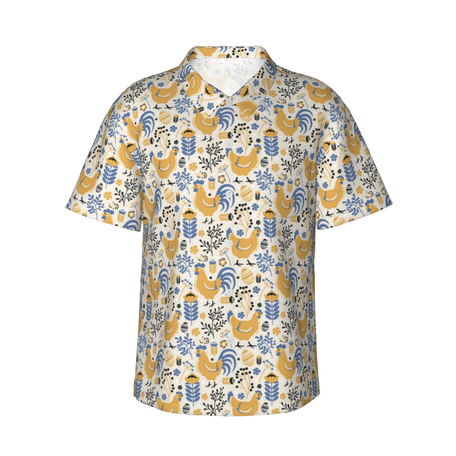 Balery Funny Chicken Print Men's Hawaiian Shirts Short Sleeve Beach ...