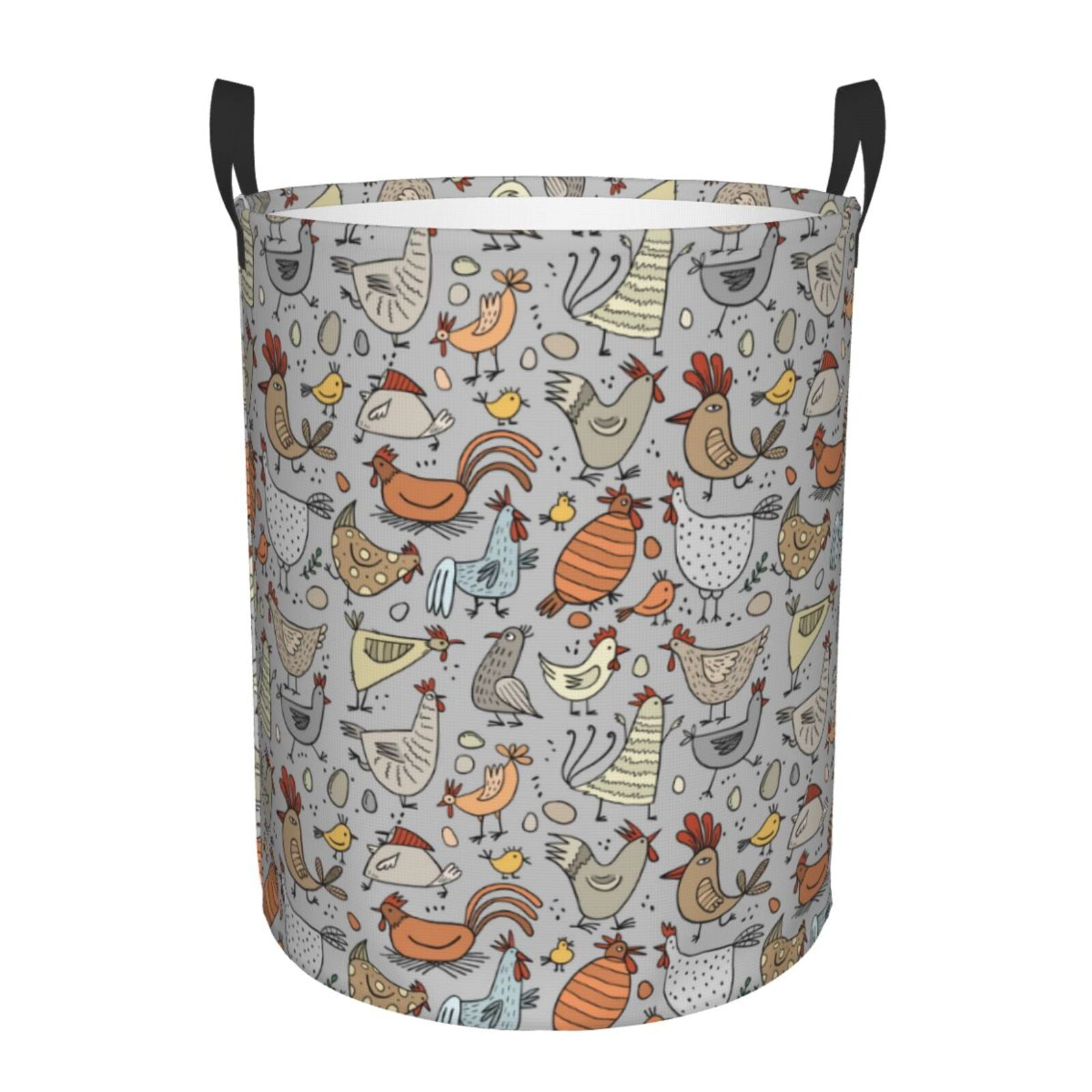 Balery Funny Chicken Round Laundry Basket with Handles Waterproof ...