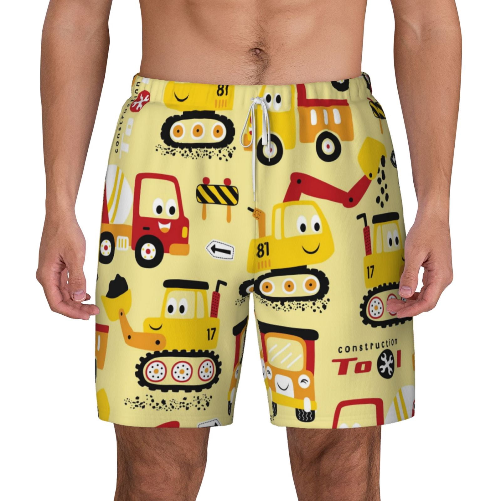 Balery Funny Construction Vehicles Mens Swim Trunks Swim Shorts for Men ...