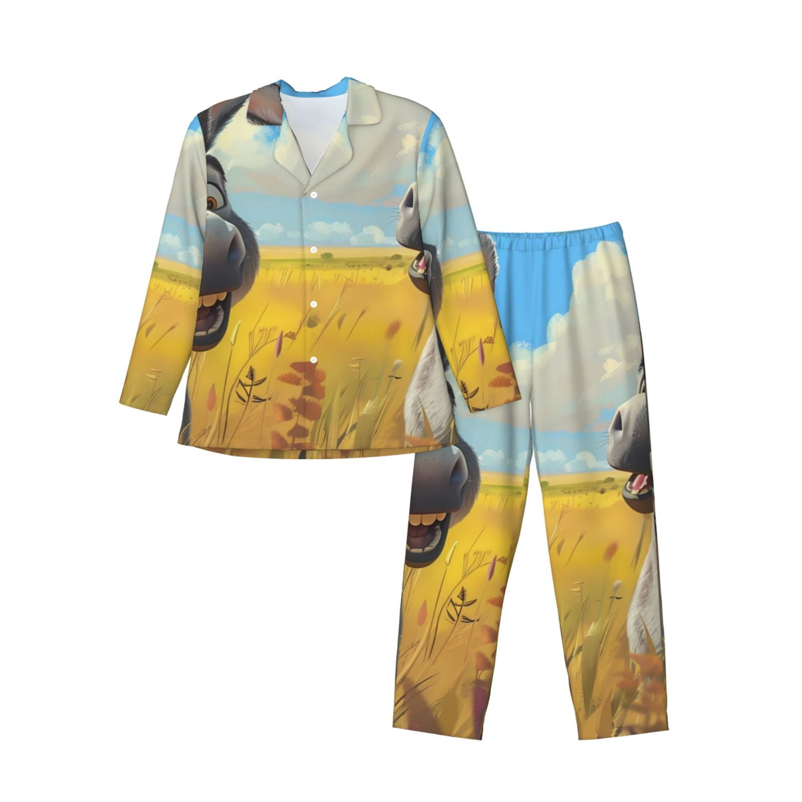 Balery Funny Countryside Donkey Pattern Pajama Sets for Men Long Sleeve ...
