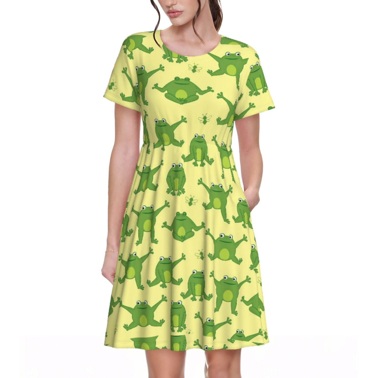 Balery Funny Frogs Pattern Womens Dresses Loose Short sleeve Sundresses ...