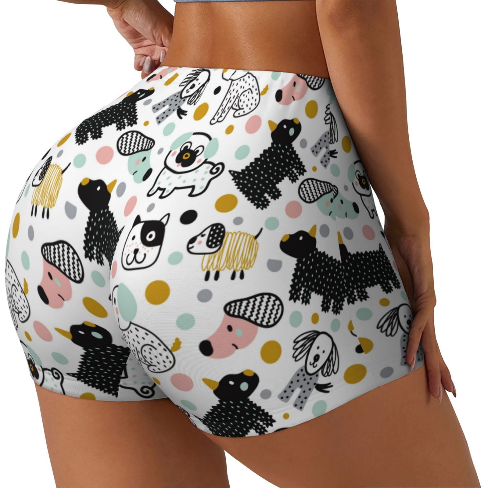 Balery Funny Puppy Printed Workout Shorts for Women Seamless Scrunch ...