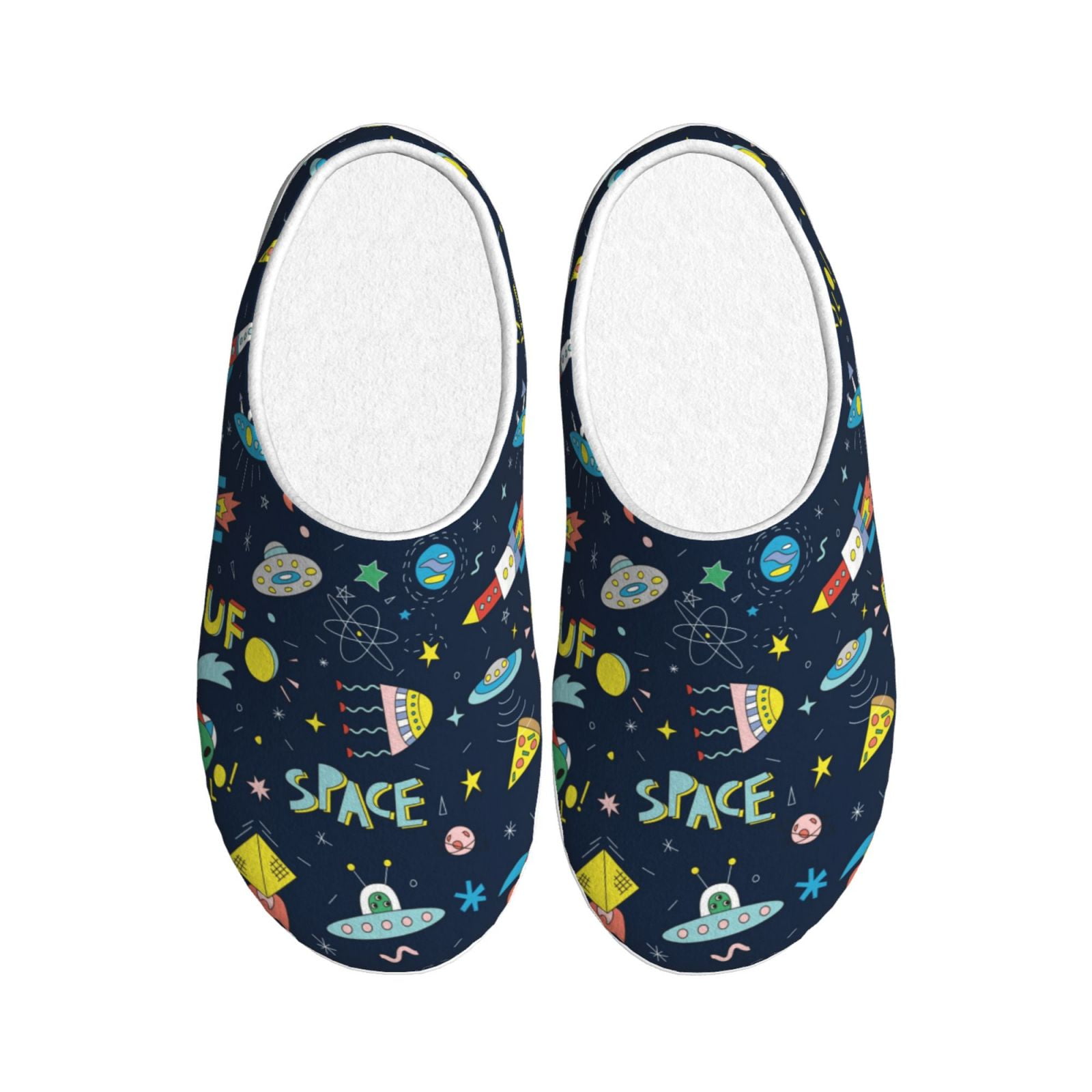 Balery Funny Spaceships Pattern Women's Fuzzy Memory Foam Slippers ...