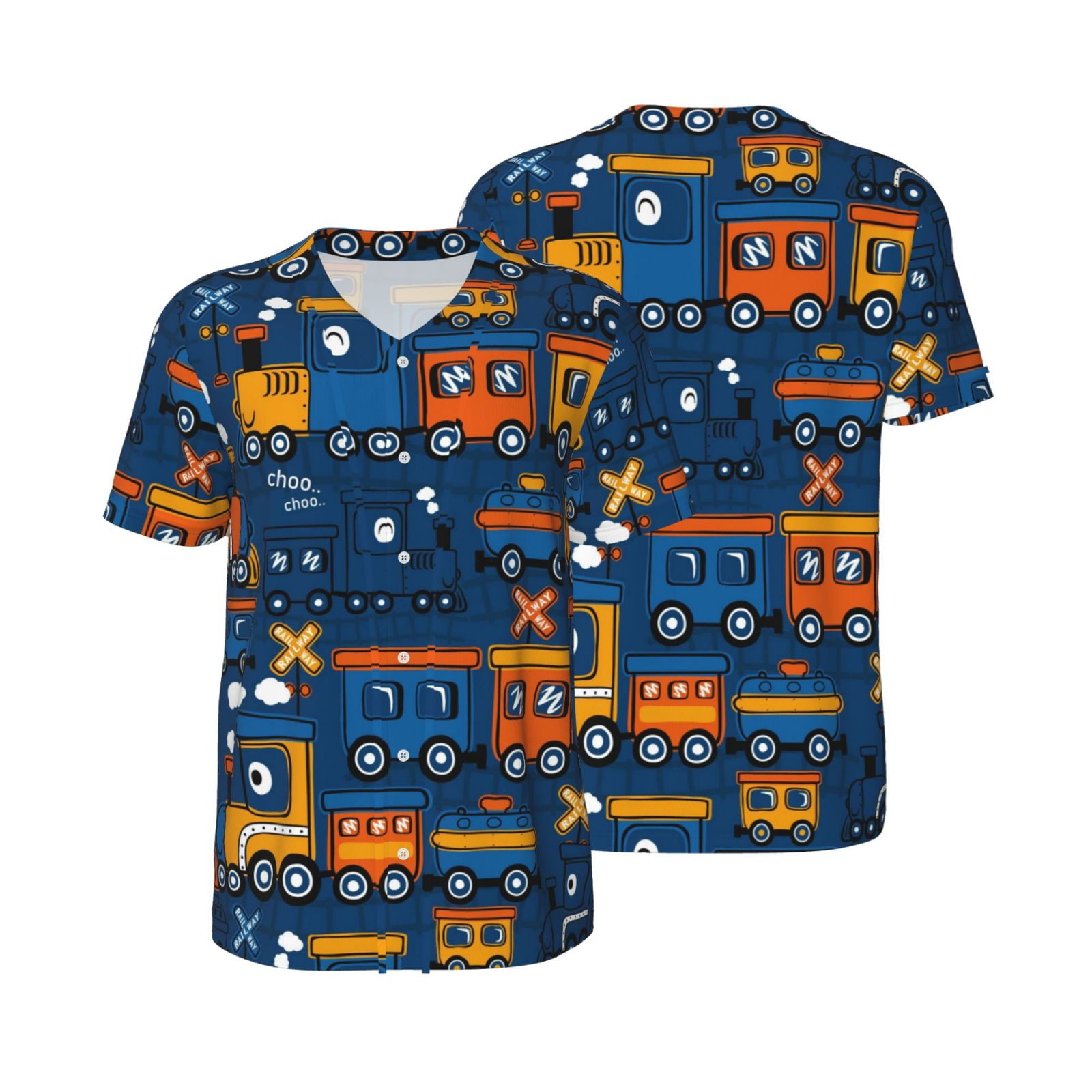 Balery Funny Steam Train Baseball Jersey for Men Casual Button Down ...