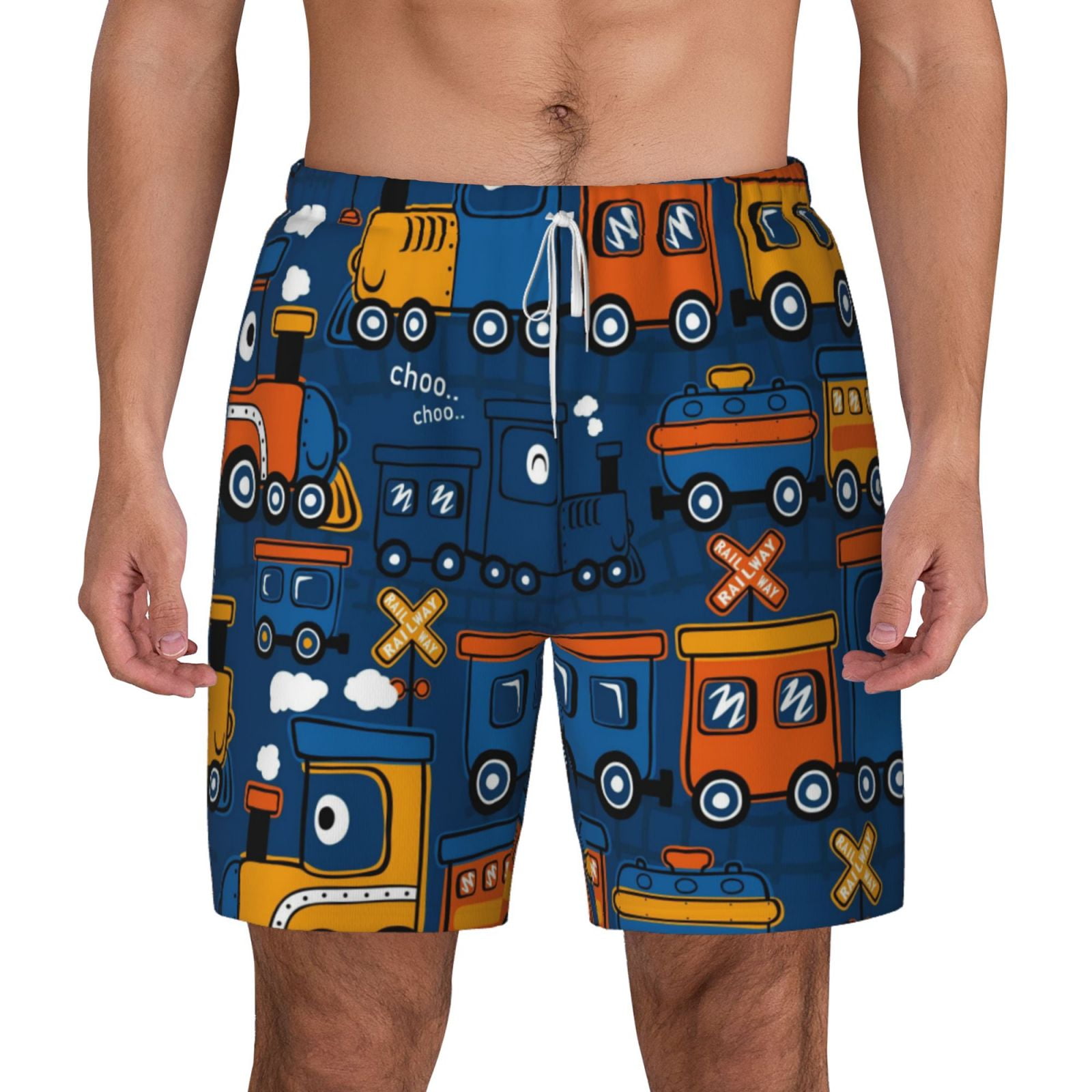 Balery Funny Steam Train Mens Swim Trunks Swim Shorts for Men Quick Dry Inseam Beach Shorts with ...