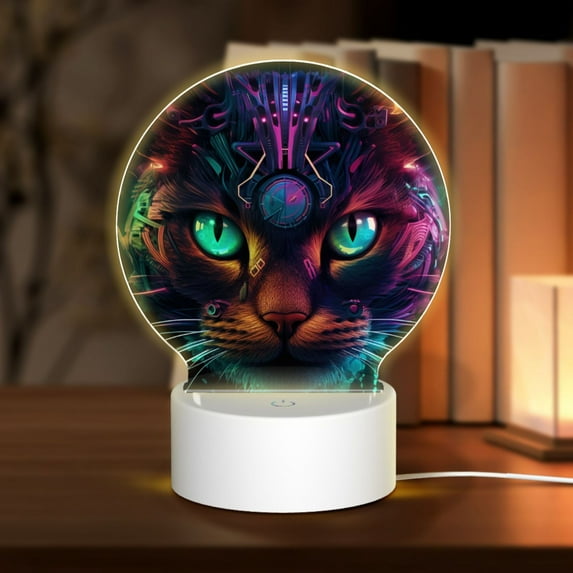 Balery Futuristic Cat Warrior Pattern Acrylic Night Light Gift with 3 ...