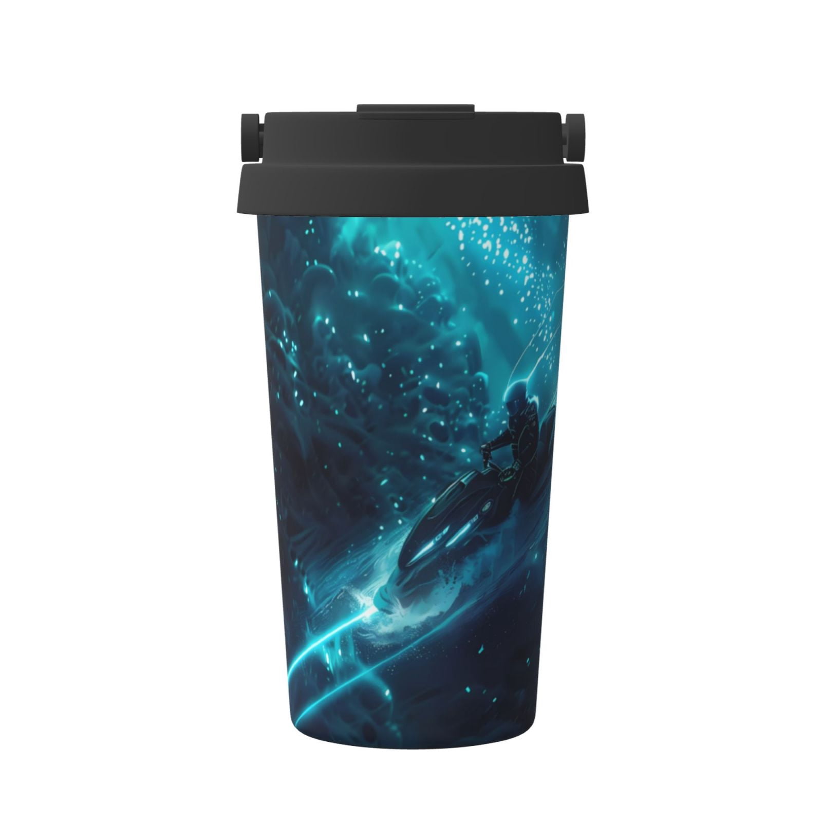 Balery Futuristic Jet Ski Adventure Pattern Insulated Coffee Travel Mug ...