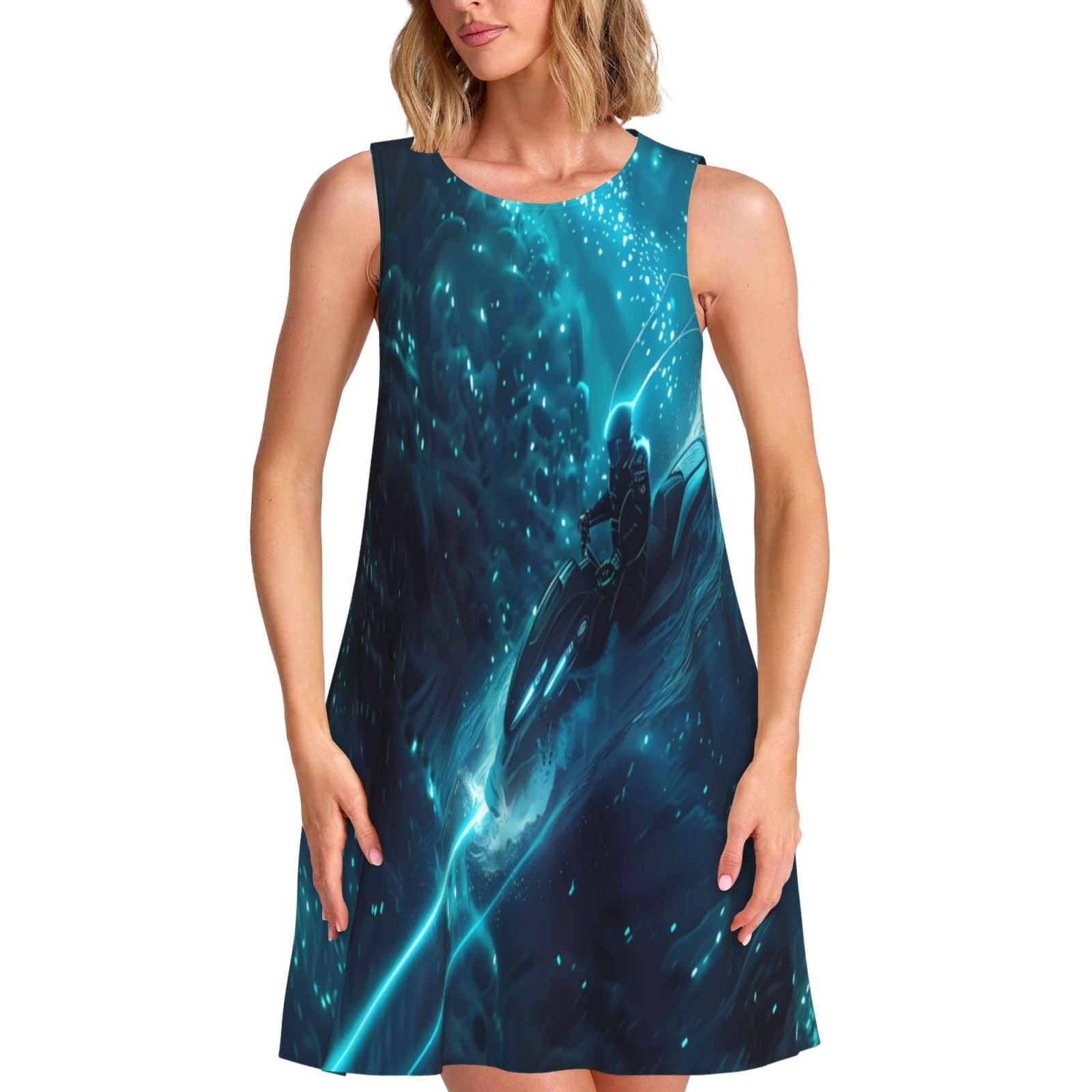 Balery Futuristic Jet Ski Adventure Pattern Women’s Summer Dresses ...