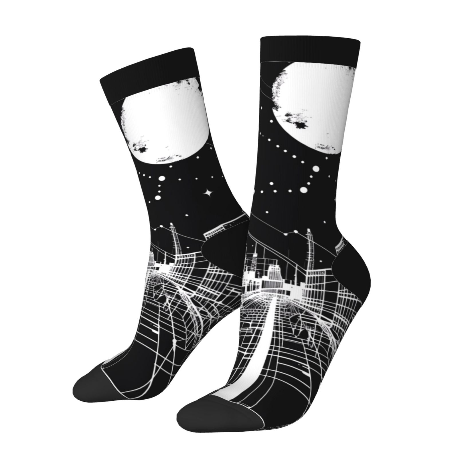 Balery Futuristic Moonlit Cityscape Pattern Crew Socks Unisex– Soft ...