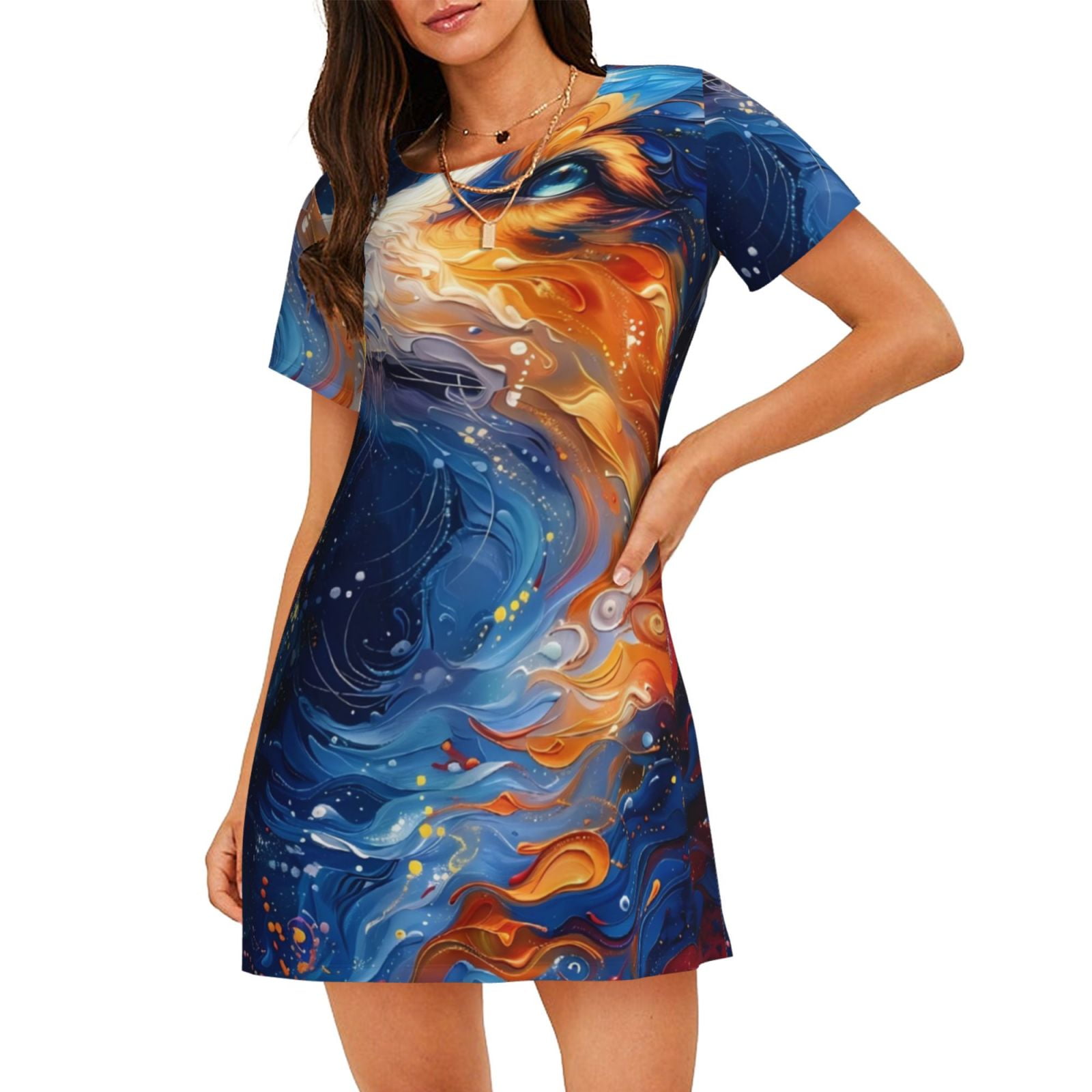Balery Galactic Dog Swirls Art Pattern Womens Short Sleeve Sleepshirt Scoopneck Cute Nightdress ...