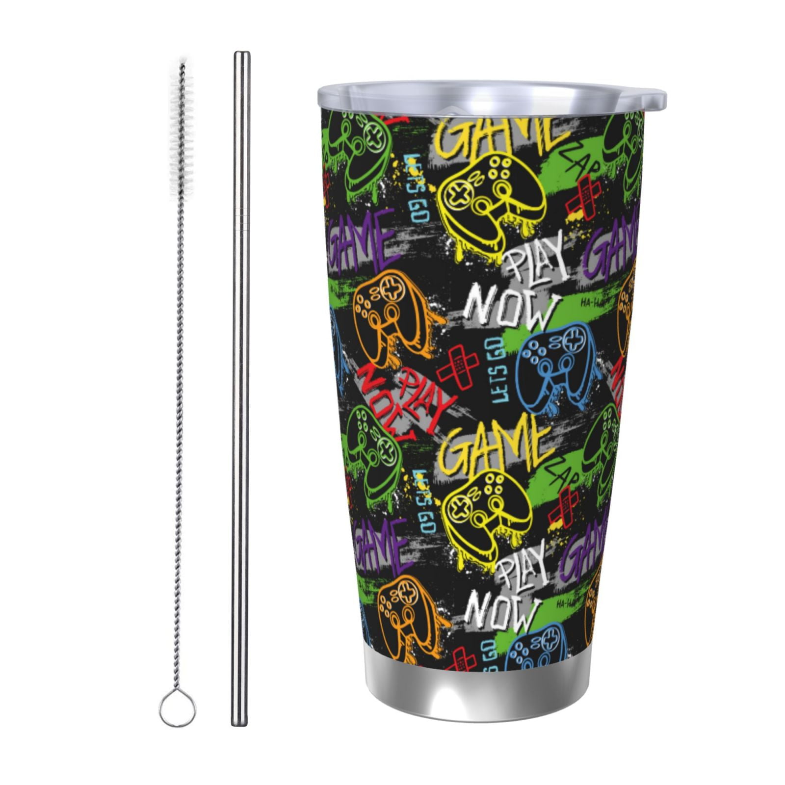 Balery Game Joysticks Pattern 20oz Insulated Car Cup with Dual Drink ...