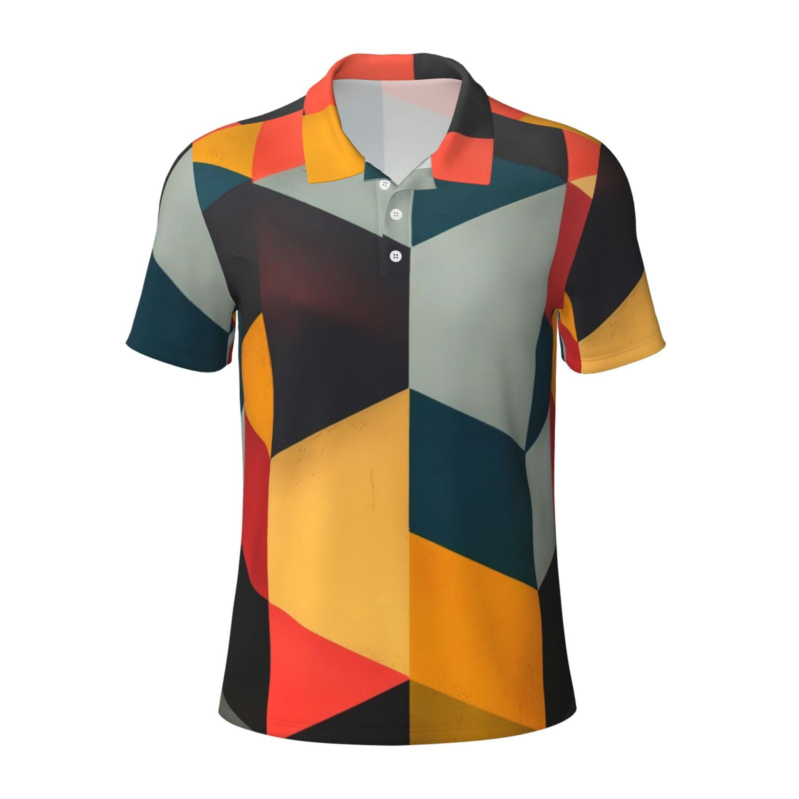 Balery Geometric Cube Pattern Art Printed Men’s Short Sleeve Polo Shirt ...