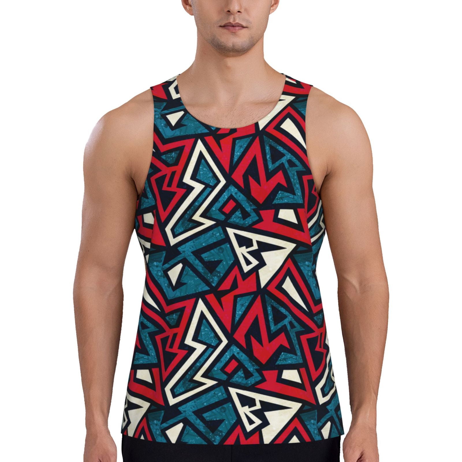 Balery Geometric Elements Pattern Men's Workout Tank Top Gym Muscle Tee ...