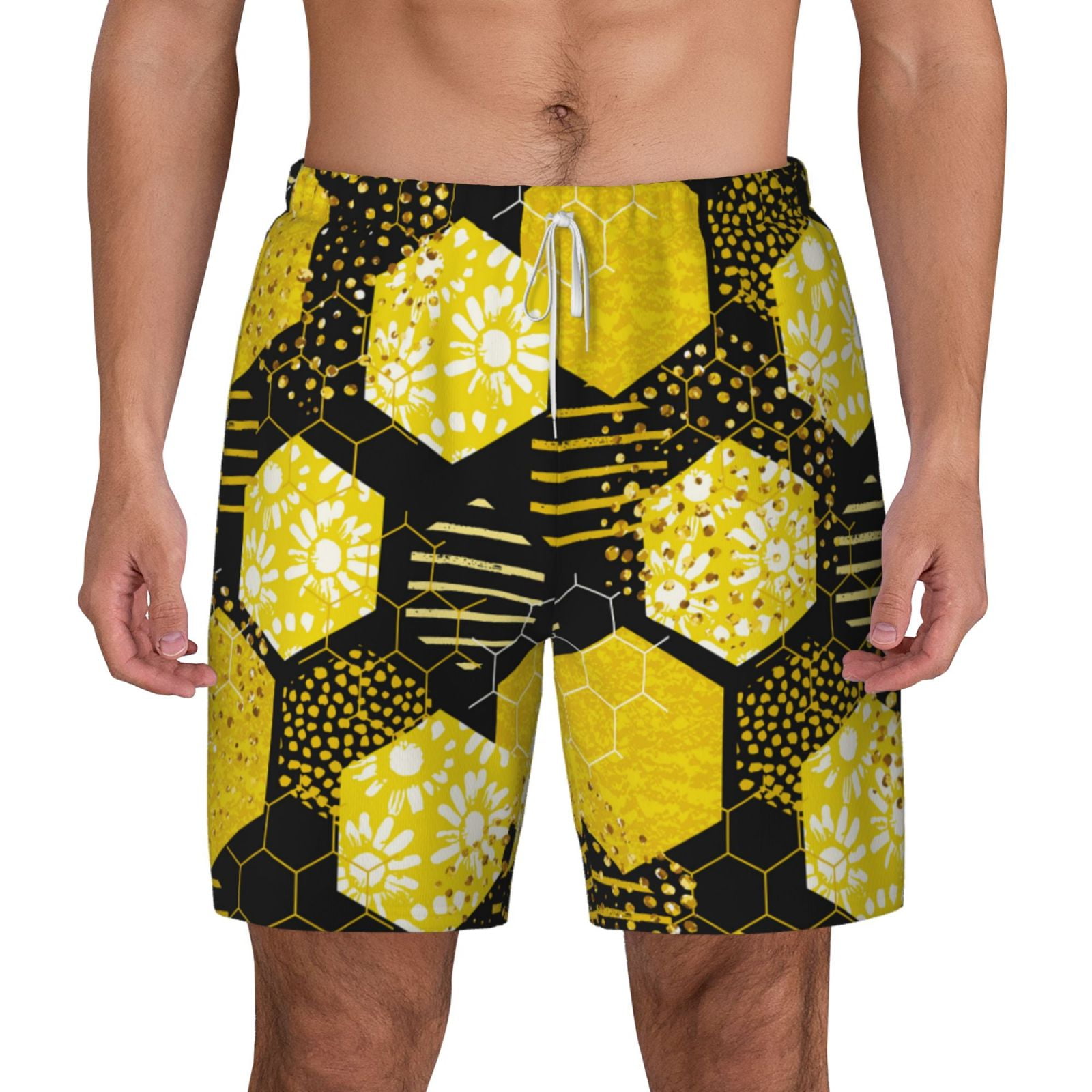Balery Geometric Pattern with Bee Mens Swim Trunks Swim Shorts for Men ...