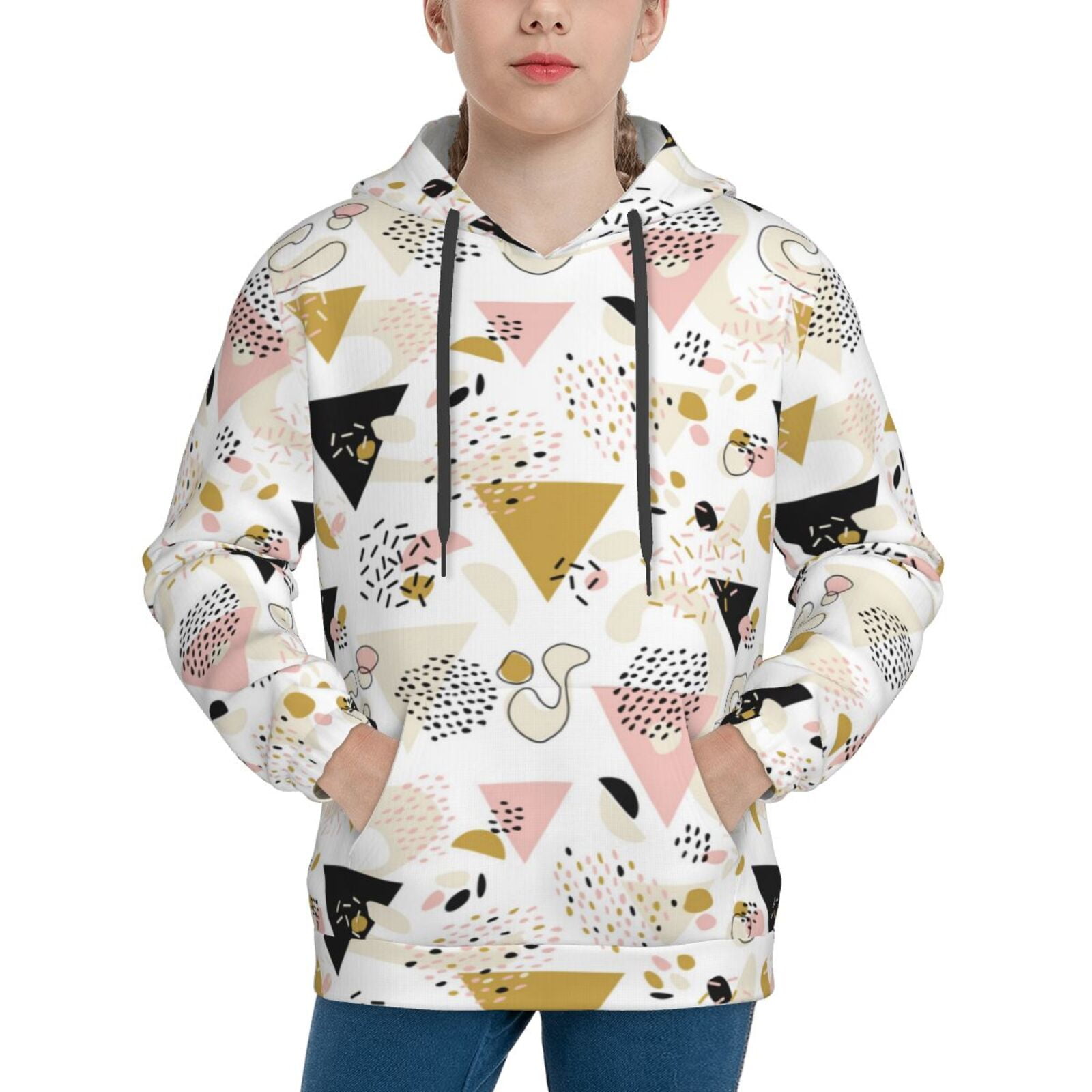 Balery Geometric Triangle Pattern Boys Hoodie, Youth Pullover Hooded ...