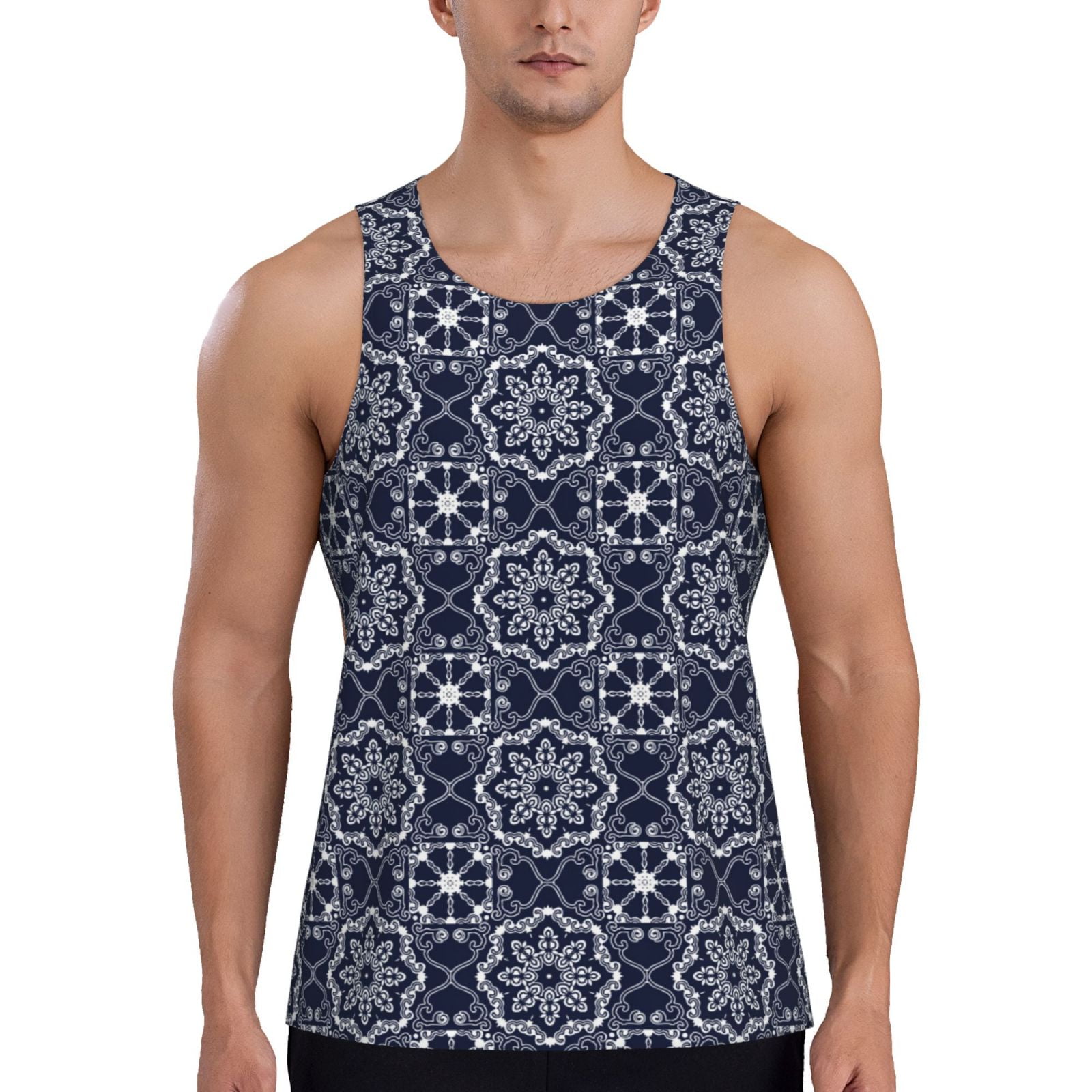 Balery Geometry Flower Pattern Men's Workout Tank Top Gym Muscle Tee ...